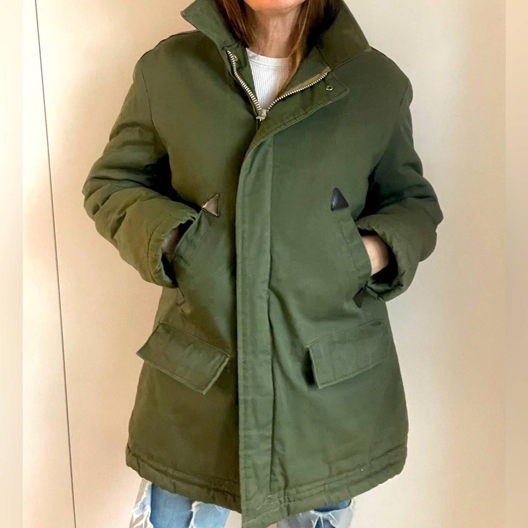 Vintage 60s 70s Mens Utility Coat Military Look Green Small Non Gender ...