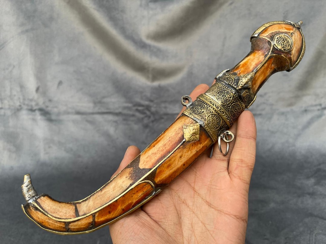 Vintage Handmade Moroccan Khanjar Dagger Engraved Bronze, Bone Brass ...