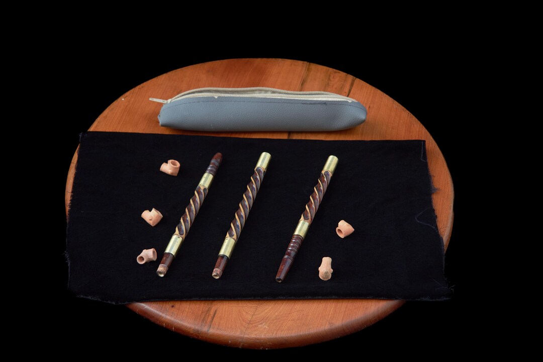 Hand Carved Sebsi Pipe Set - Twisted Wood & Brass Smoking Accessories ...