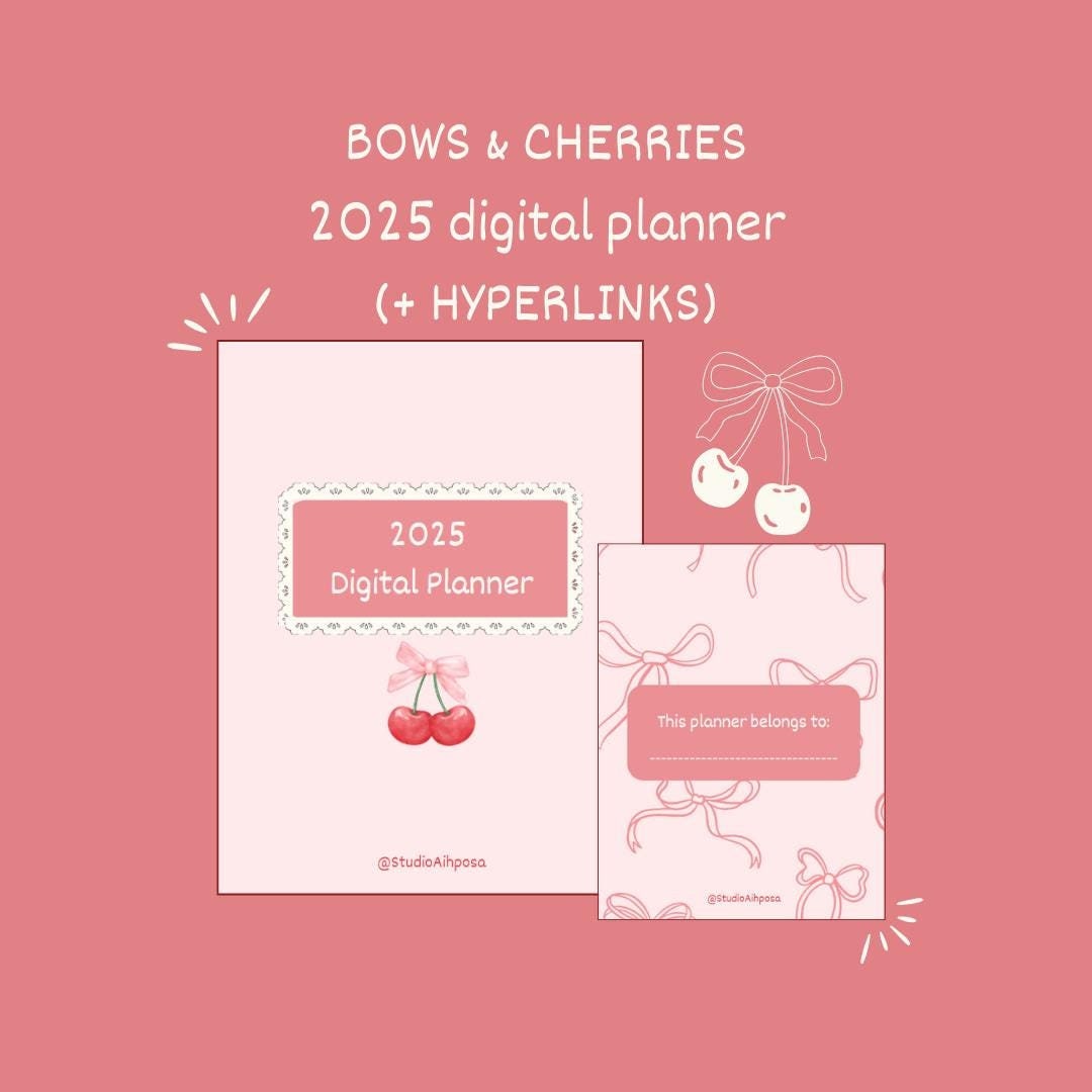 2025 Digital Planner - Bows & Cherries - Cute and Girly Digital Planner ...