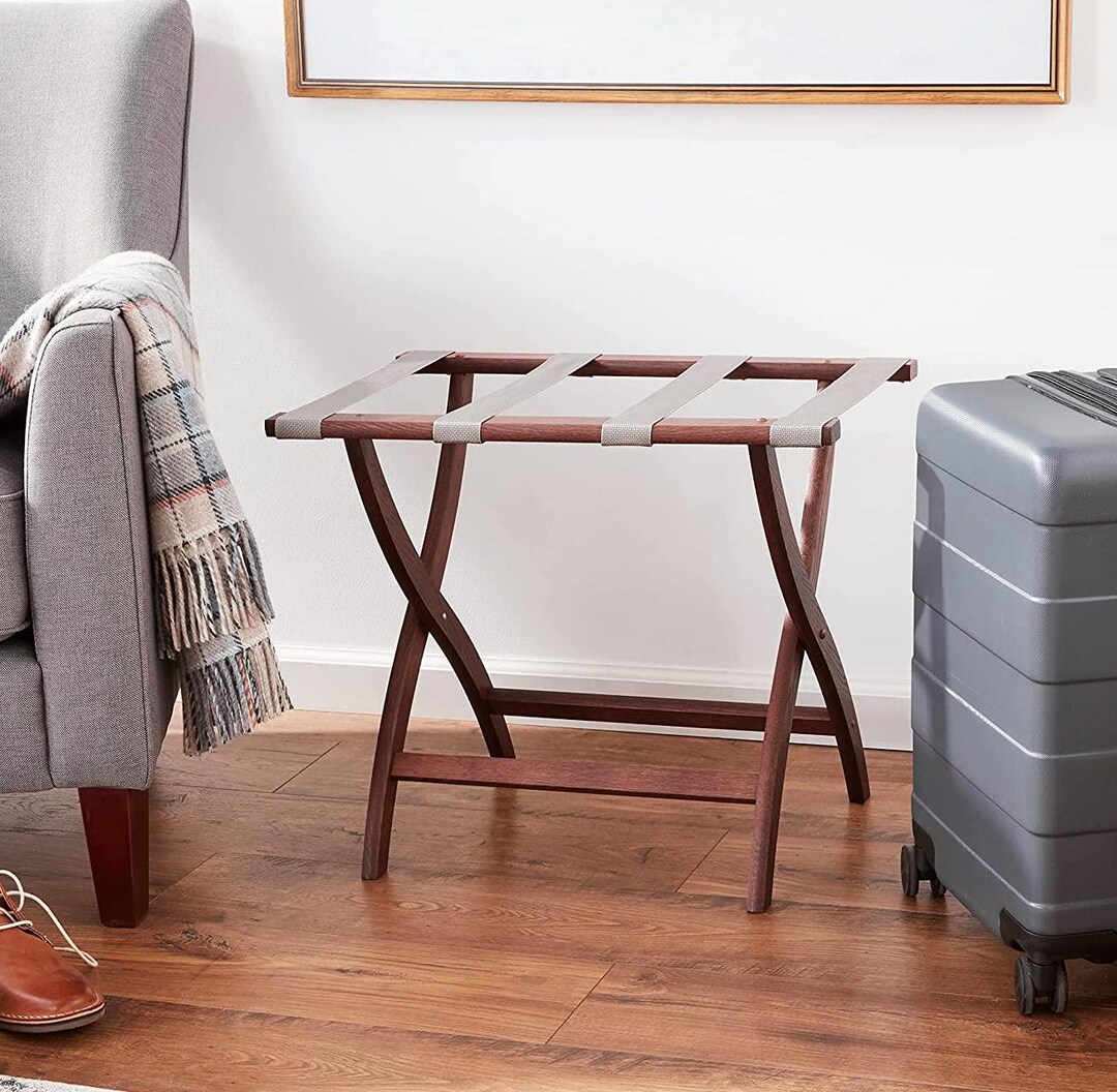Deluxe Handcrafted Oak Luggage Rack, Foldable Design, Guest Room Luxury ...
