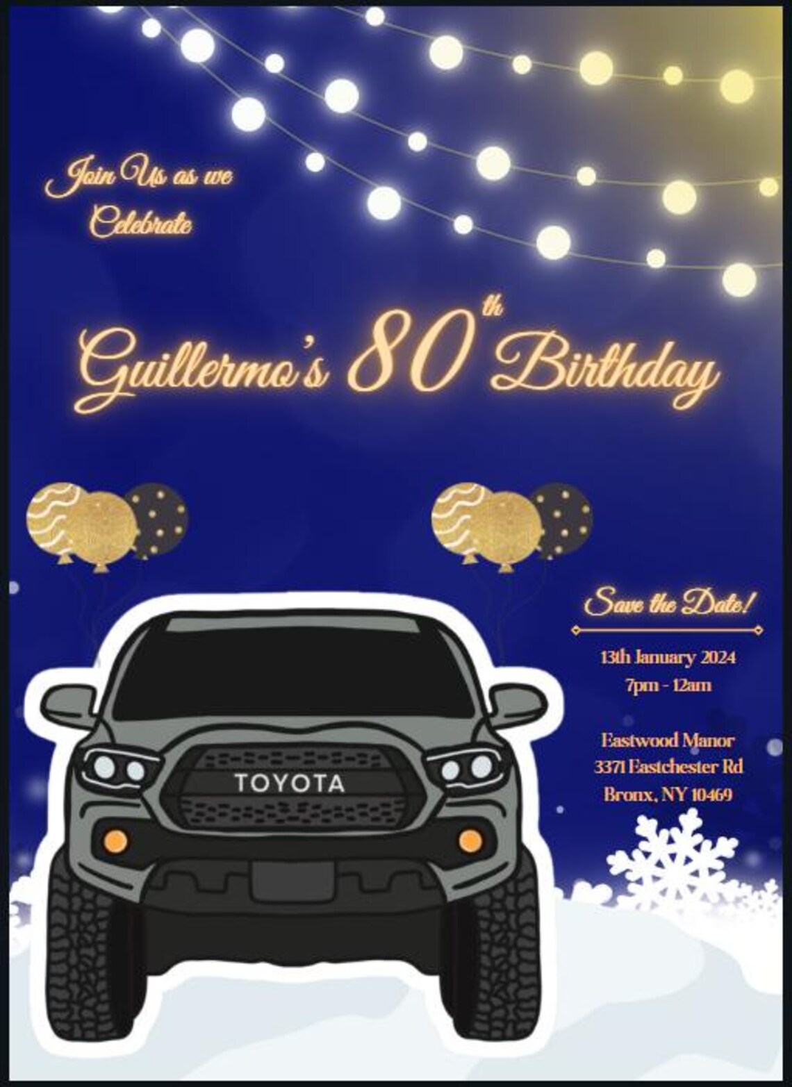 Birthday Invitation, Men's Invitation, Toyota Tacoma - Etsy