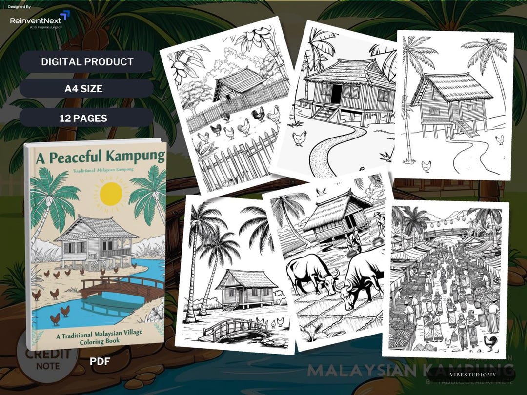 A Peaceful Kampung Traditional Malaysian Village Colouring Book Instant ...