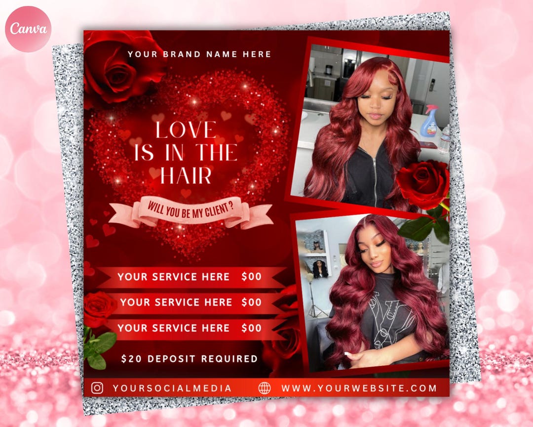 February Hair Flyer, Valentine Hair Flyer, Hair Flyer, Braids Flyer ...
