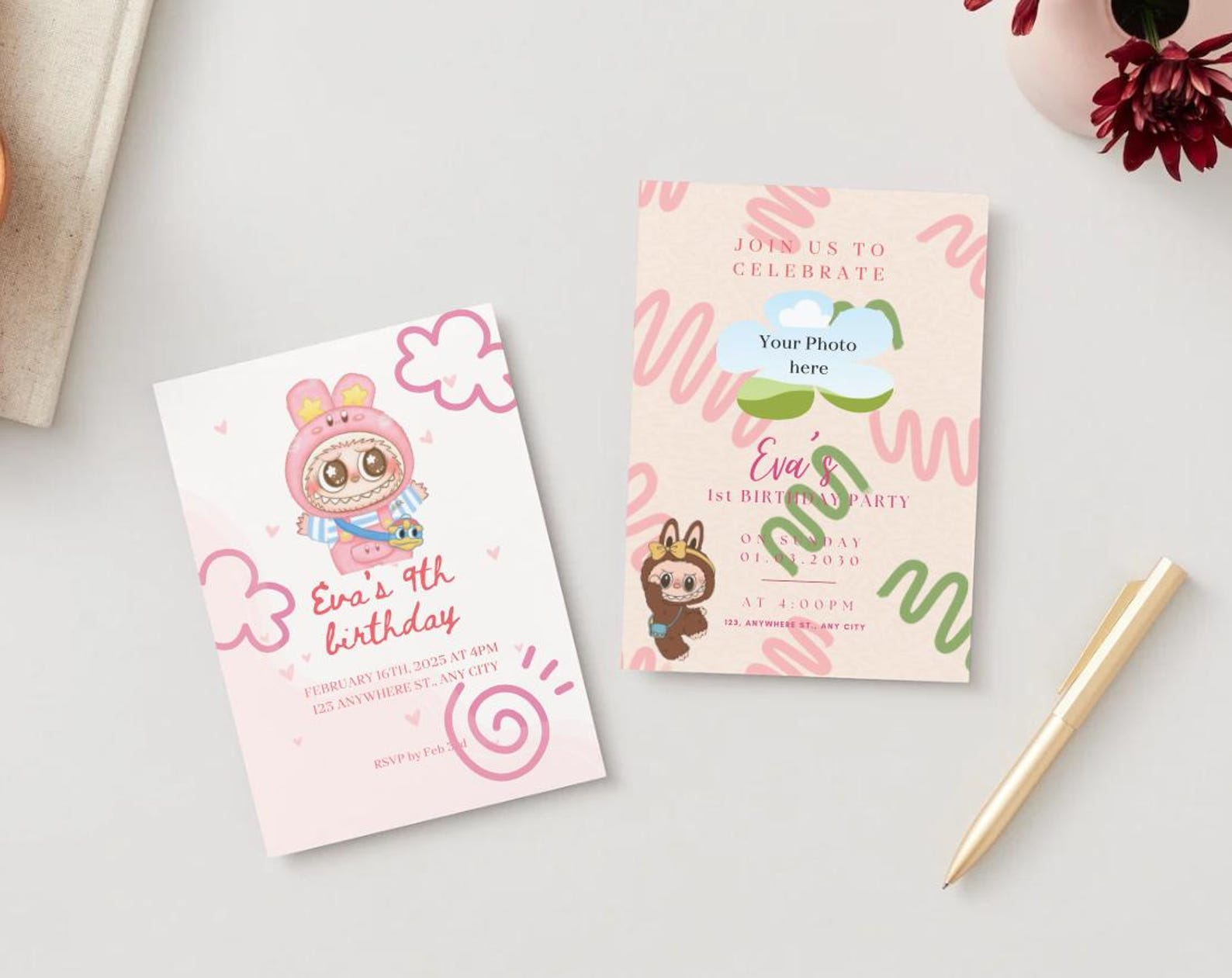 Labubu Themed Invitation Templates for Birthday Parties Customizable ...