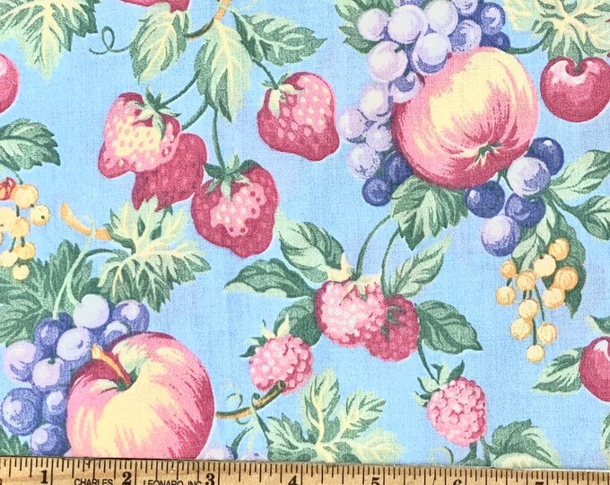 1993 Fruit Print Cotton Fabric Joan Kessler Concord Apples Strawberries ...