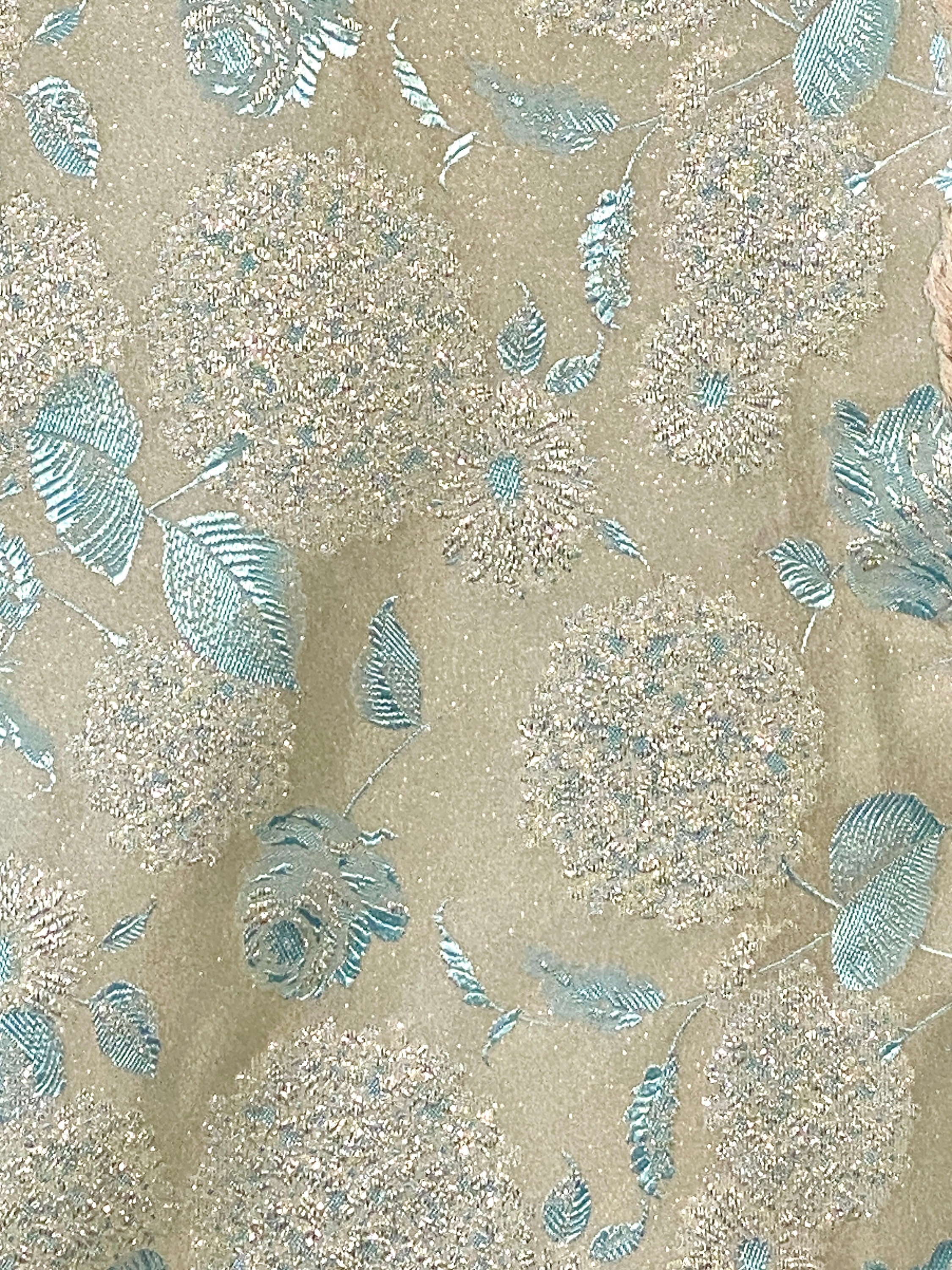 1960s Ice Blue Silk Brocade Floral Fabric With Silver Threads Gorgeous ...
