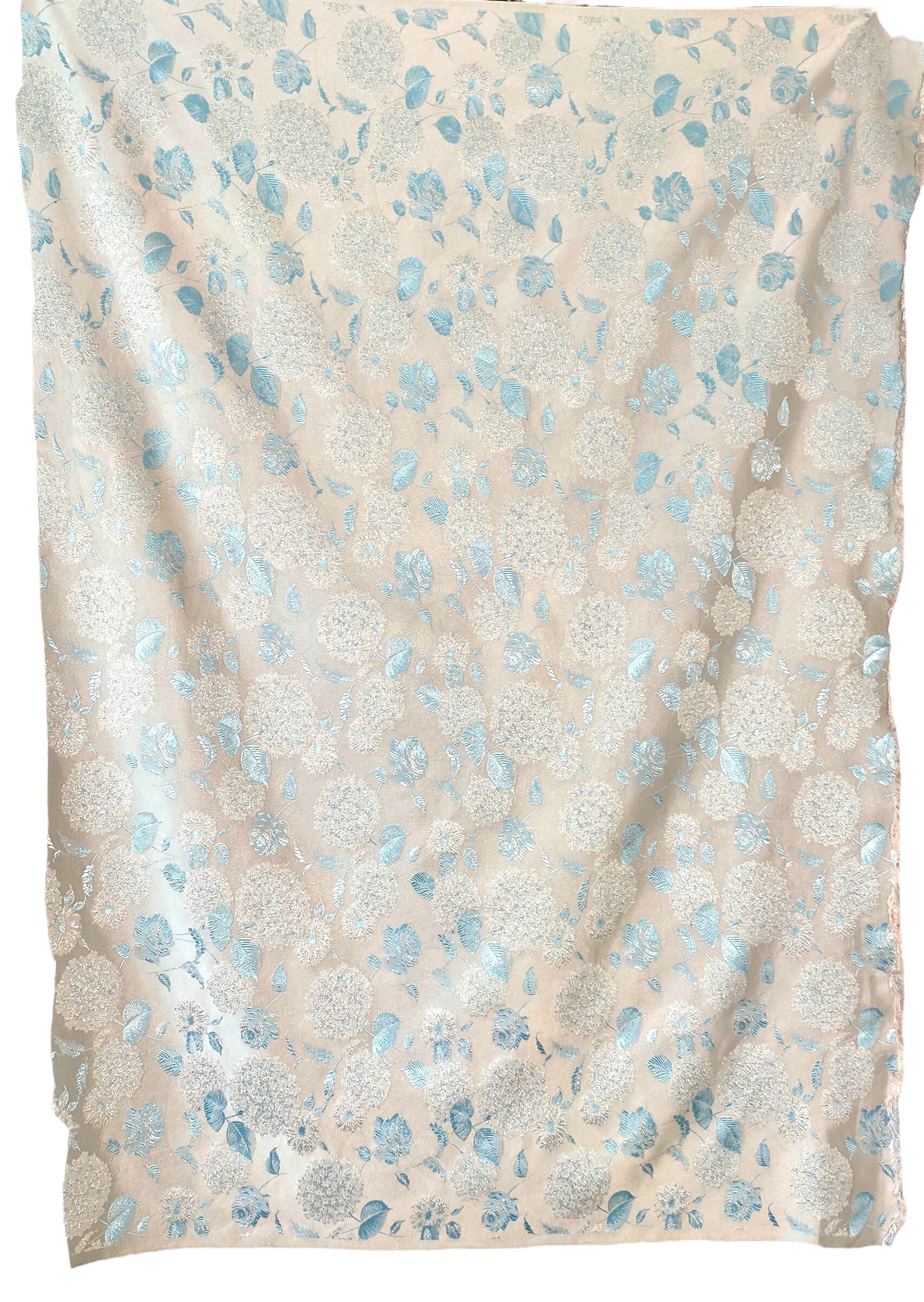 1960s Ice Blue Silk Brocade Floral Fabric With Silver Threads Gorgeous ...