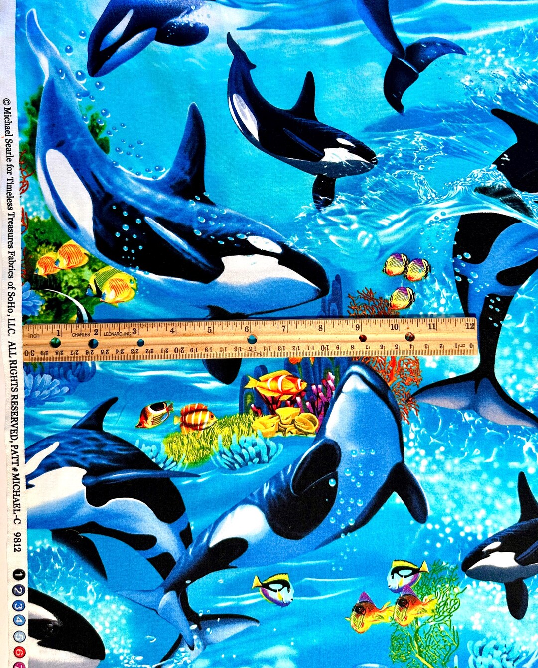 Vintage Ocean Orca Cotton Quilt Fabric Michael Searle Timeless ...