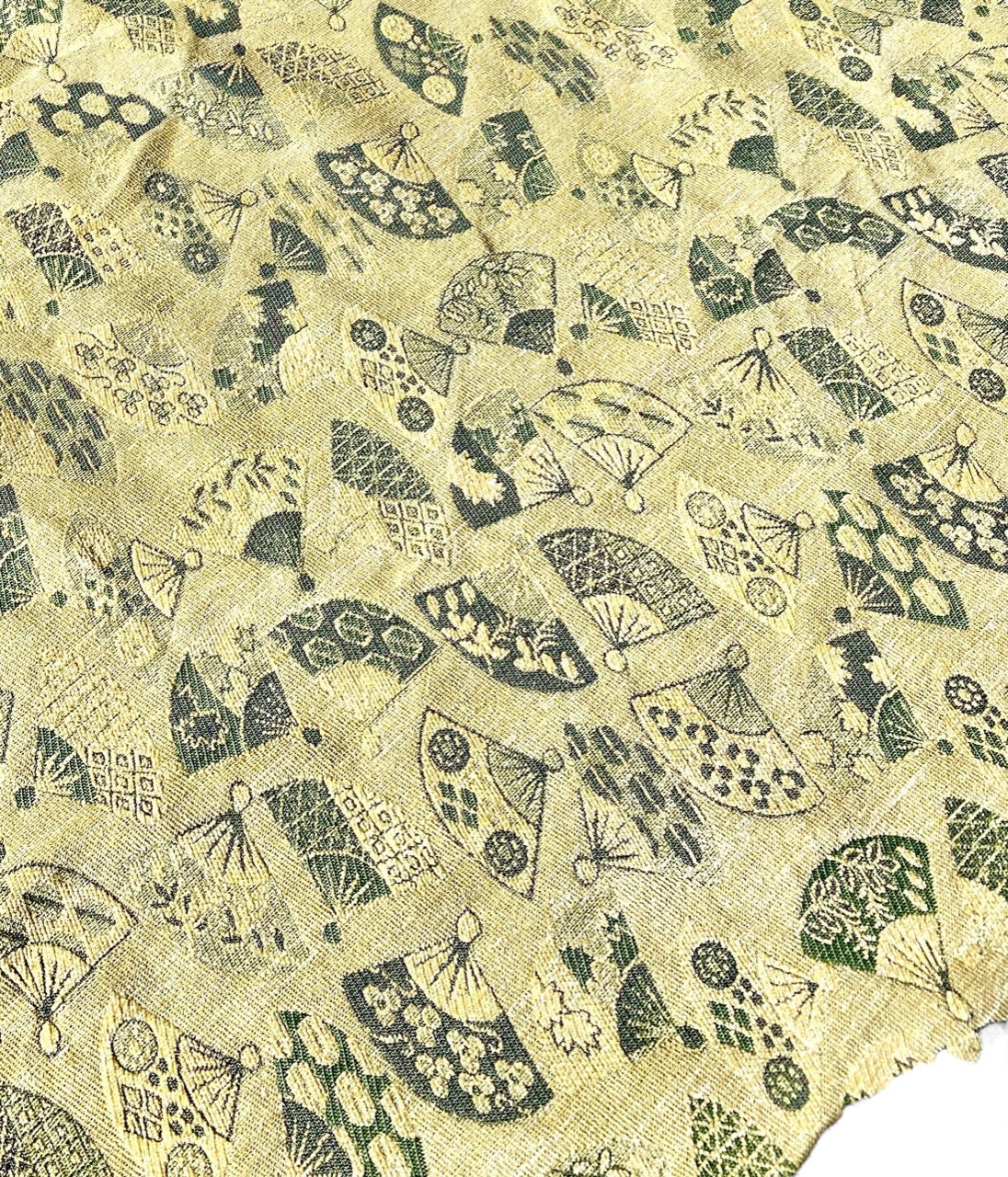 Japanese Fan Brocade Upholstery Fabric Jade Green & Soft Gold Very ...
