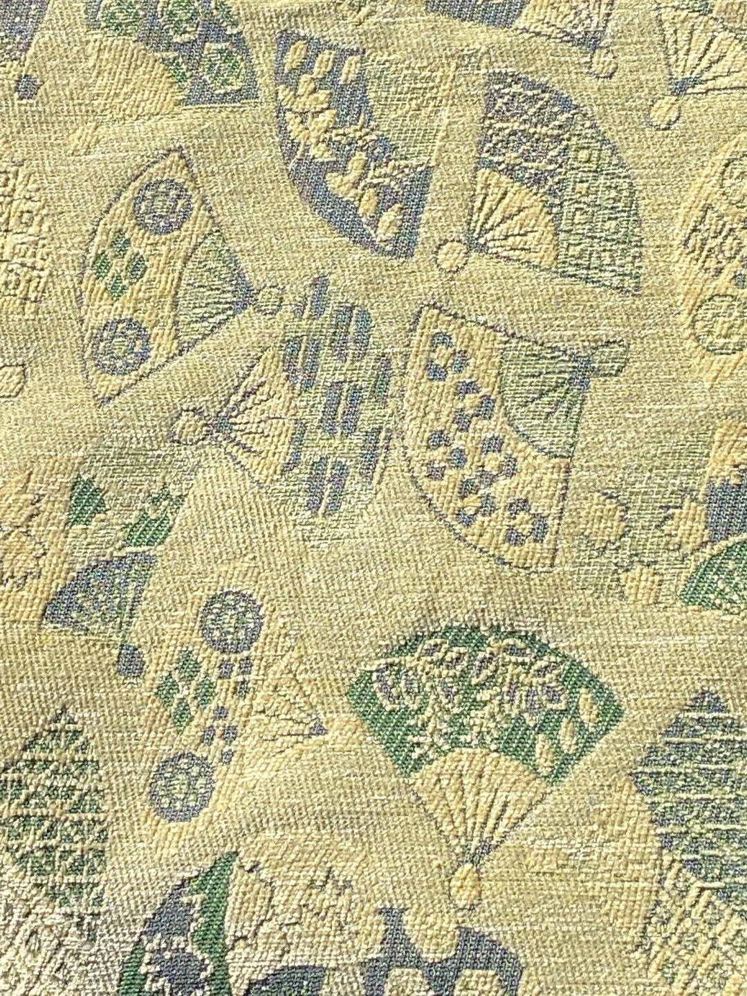 Japanese Fan Brocade Upholstery Fabric Jade Green & Soft Gold Very ...