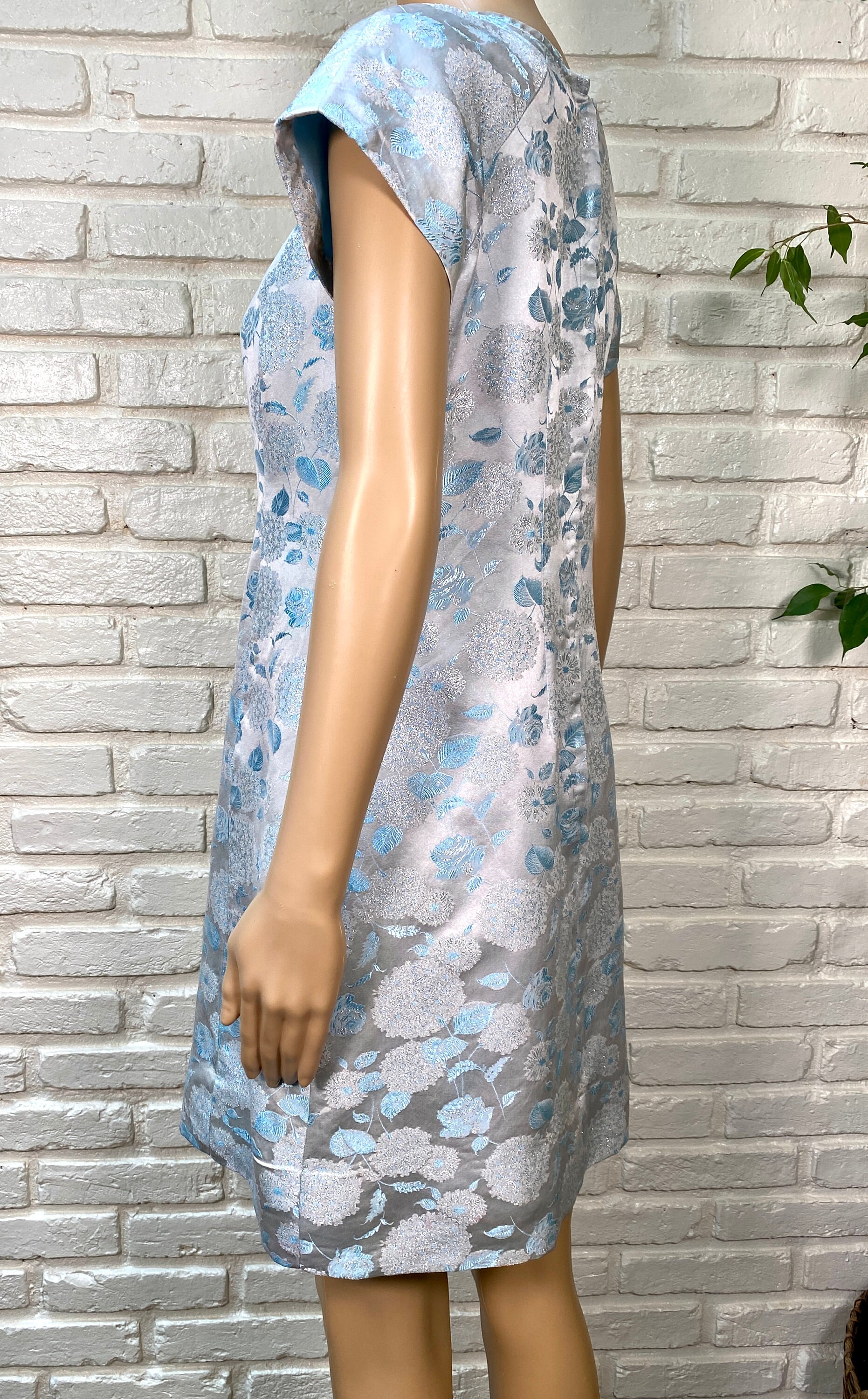 1960s Minidress Shimmery Ice Blue Chrysanthemum Print Satin - Etsy