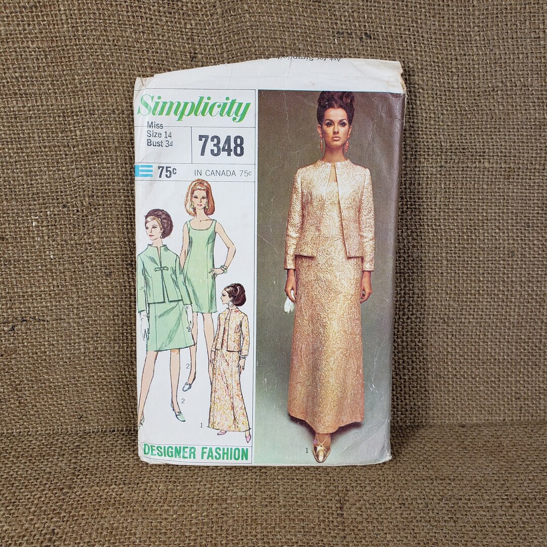 1967 EVENING GOWN or DRESS W/ Jacket Designer Fashion Simplicity 7348 ...