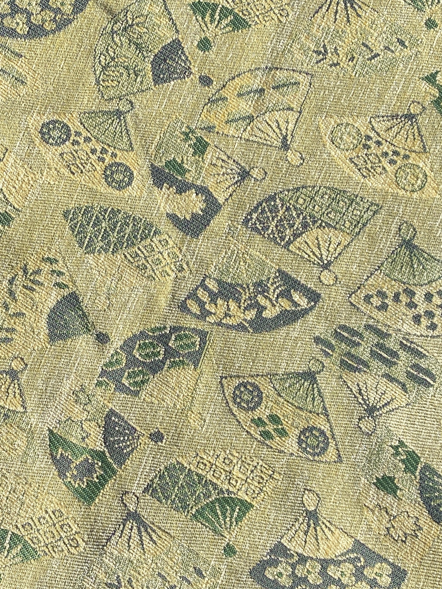 Japanese Fan Brocade Upholstery Fabric Jade Green & Soft Gold Very ...