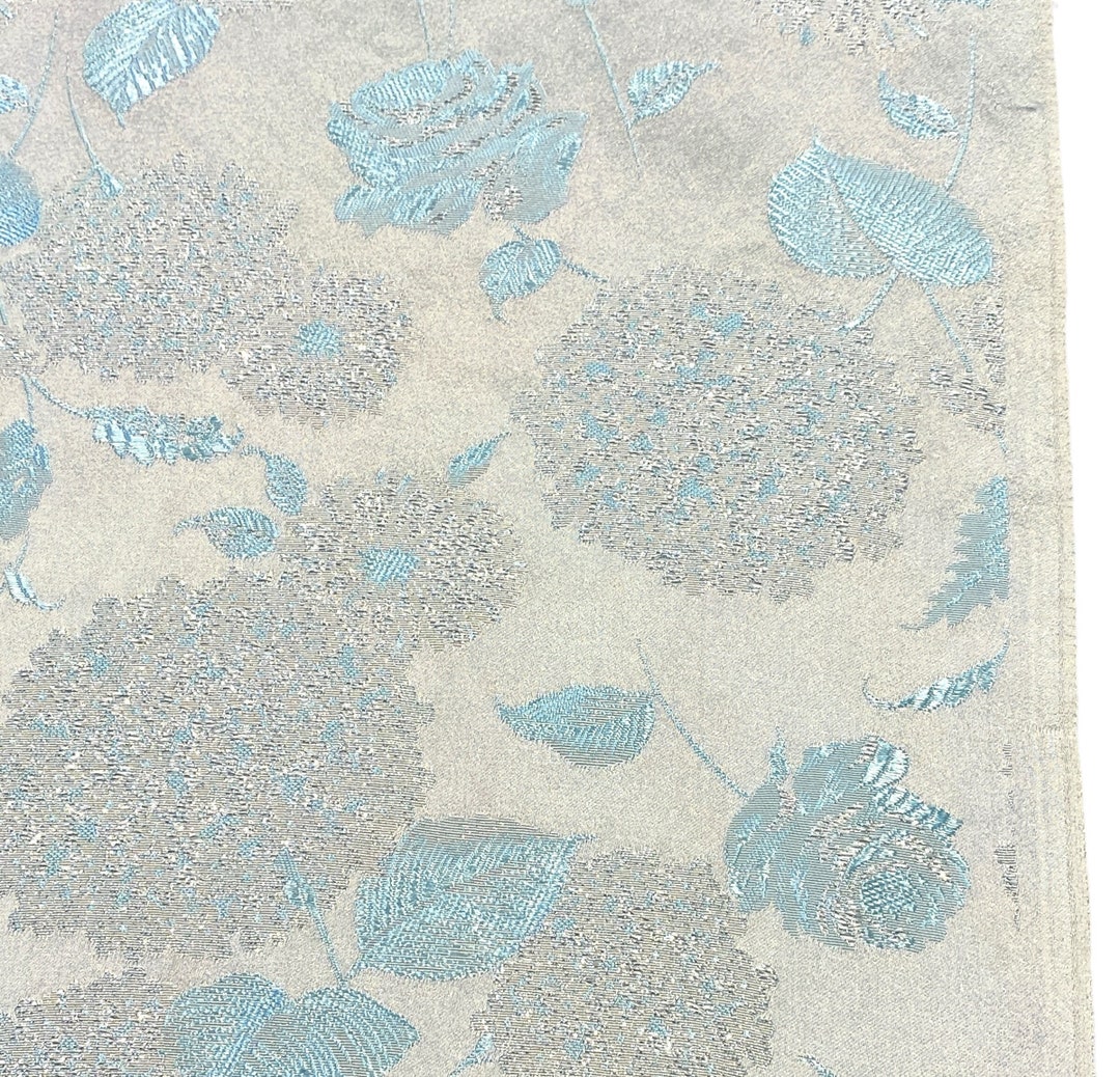 1960s Ice Blue Silk Brocade Floral Fabric With Silver Threads Gorgeous ...