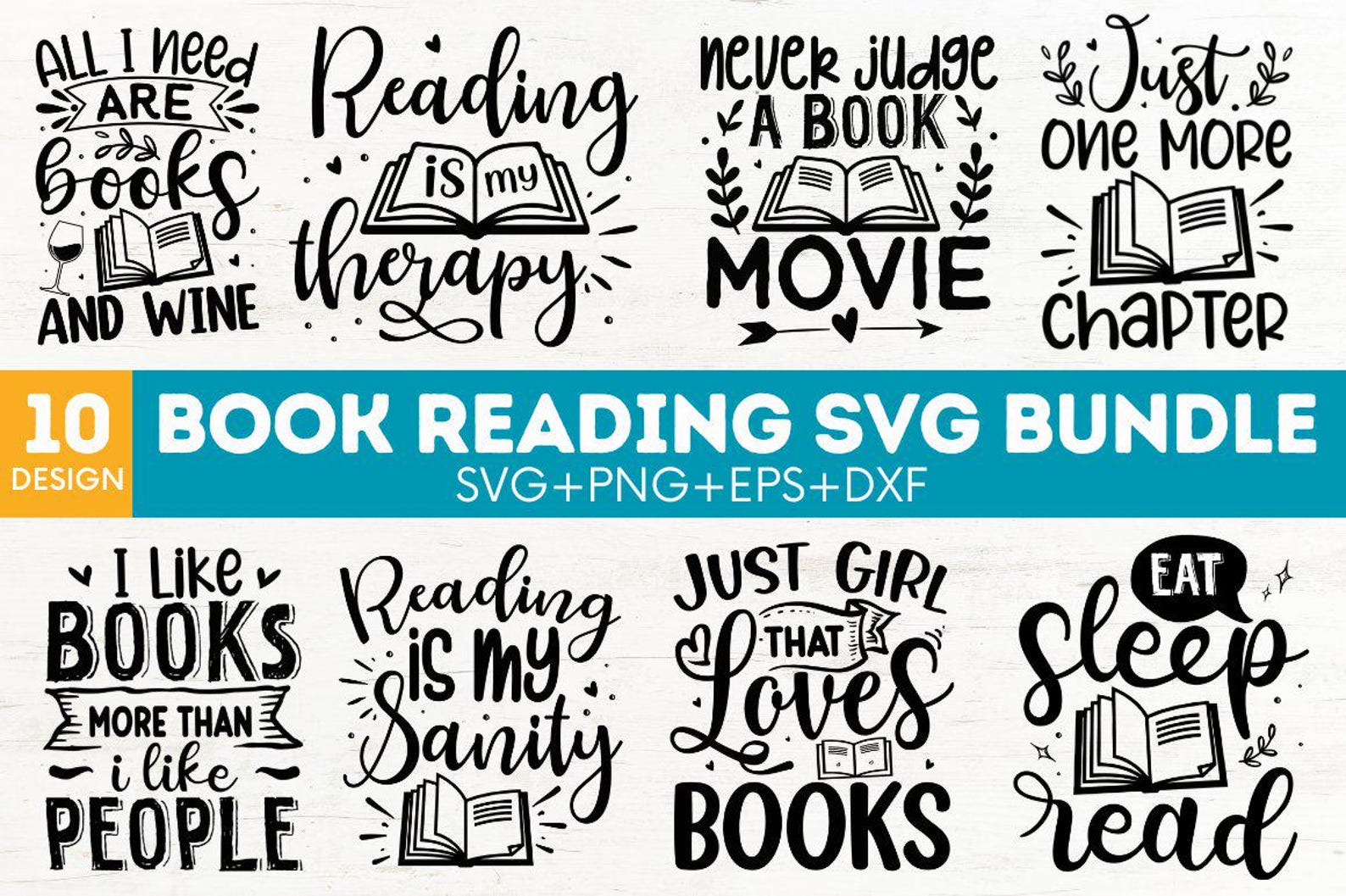 Book Reading SVG Bundle, Books Cut File, Book Lovers, 10 Book Designs ...
