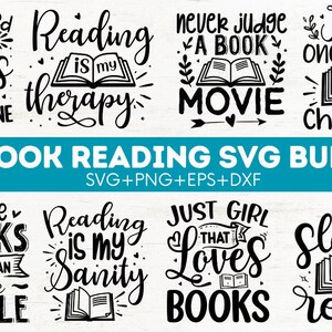 Book Reading SVG Bundle, Books Cut File, Book Lovers, 10 Book Designs ...