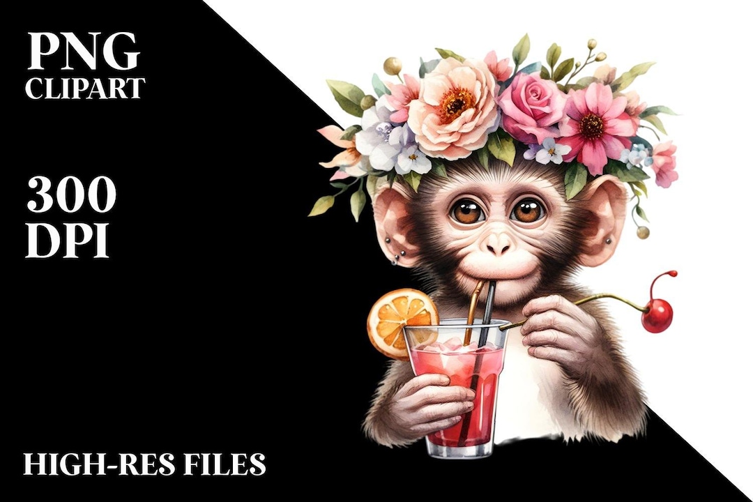 Watercolor Monkey Cheers PNG | Summer Sublimation Clipart | Tropical ...