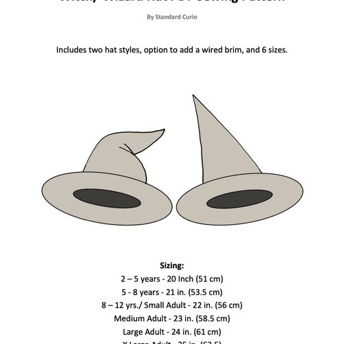 PDF Witch/ Wizard Hat Sewing Pattern 6 Sizes Toddler - Etsy