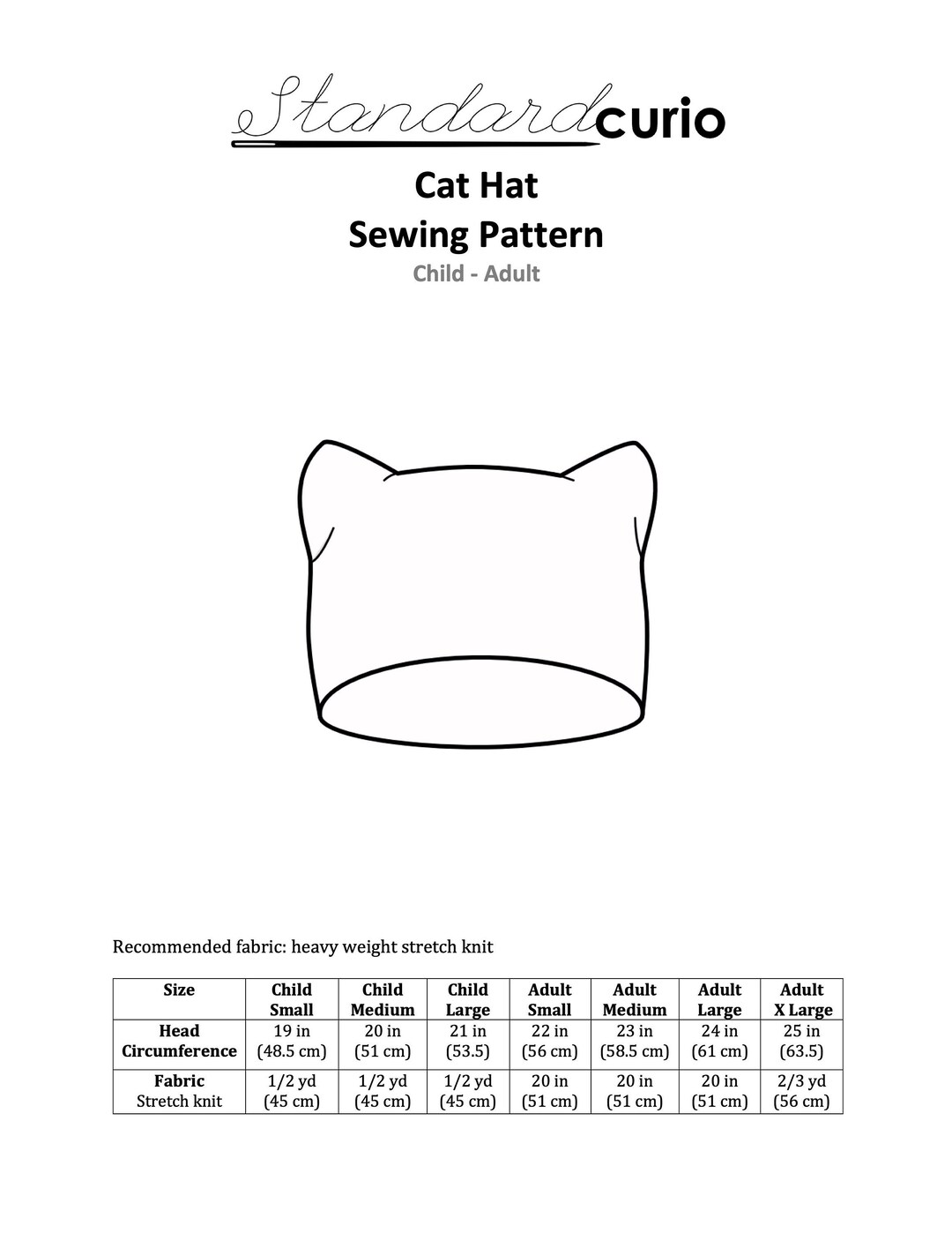 PDF Winter Cat Hat Sewing Pattern 7 Sizes Child Adult - Etsy