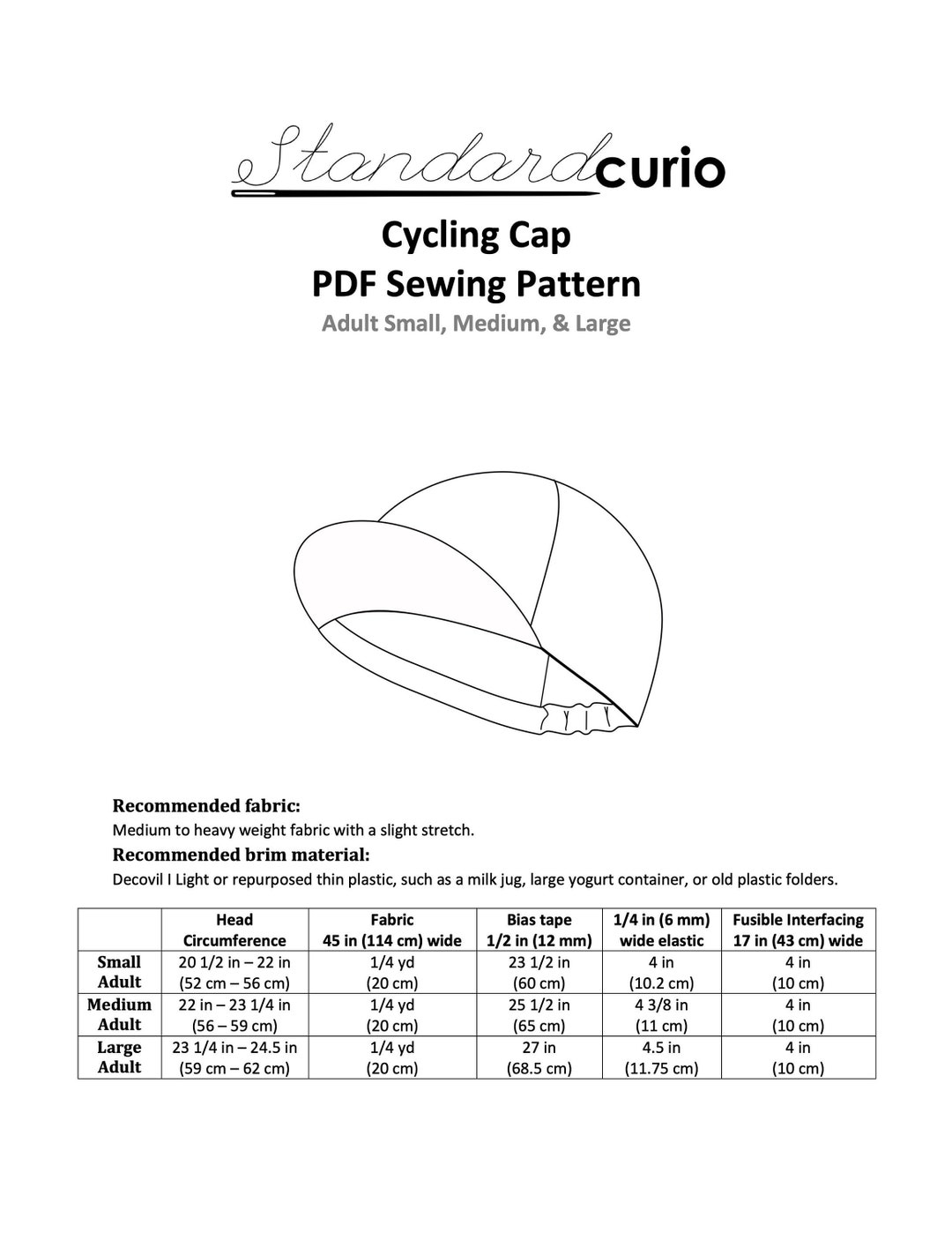 PDF Cycling Cap Sewing Pattern Adult Small Medium & Large - Etsy