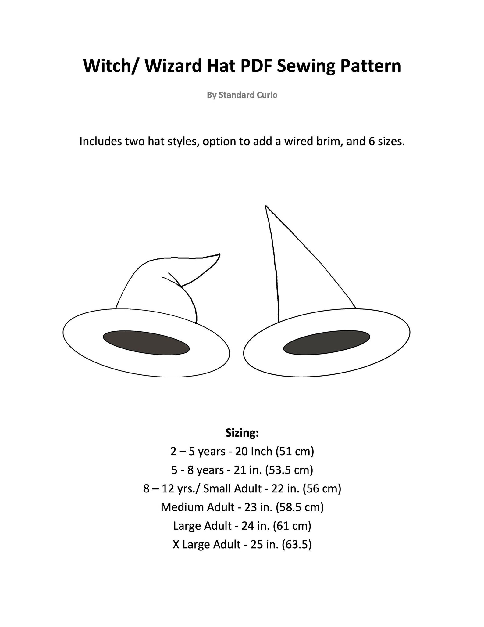 PDF Witch/ Wizard Hat Sewing Pattern 6 Sizes Toddler - Etsy