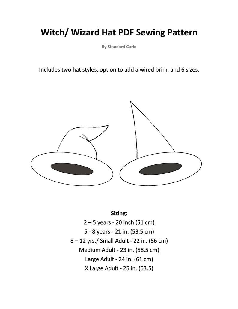 PDF Witch/ Wizard Hat Sewing Pattern 6 Sizes Toddler - Etsy