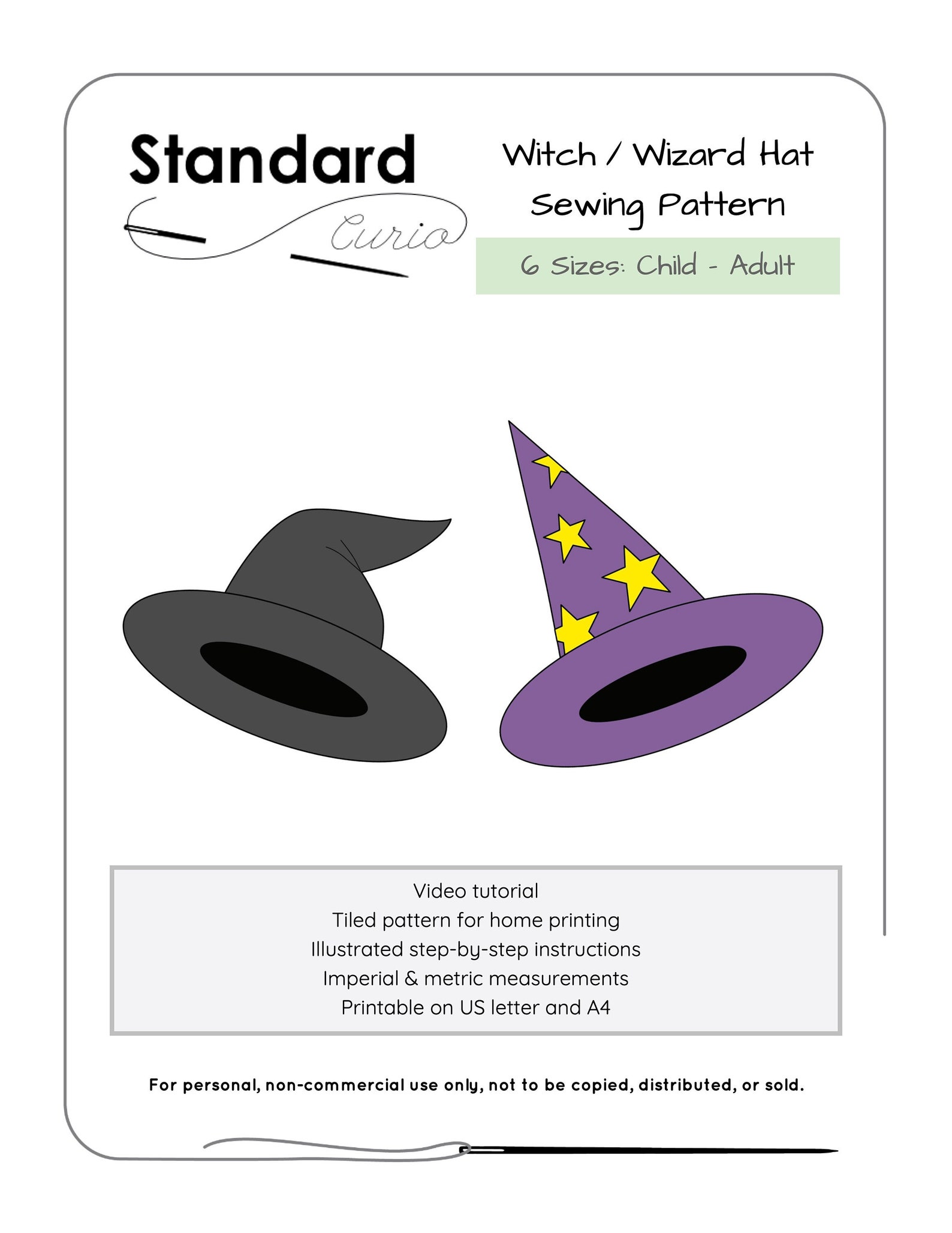 PDF Witch/ Wizard Hat Sewing Pattern 6 Sizes, Toddler Adult - Etsy