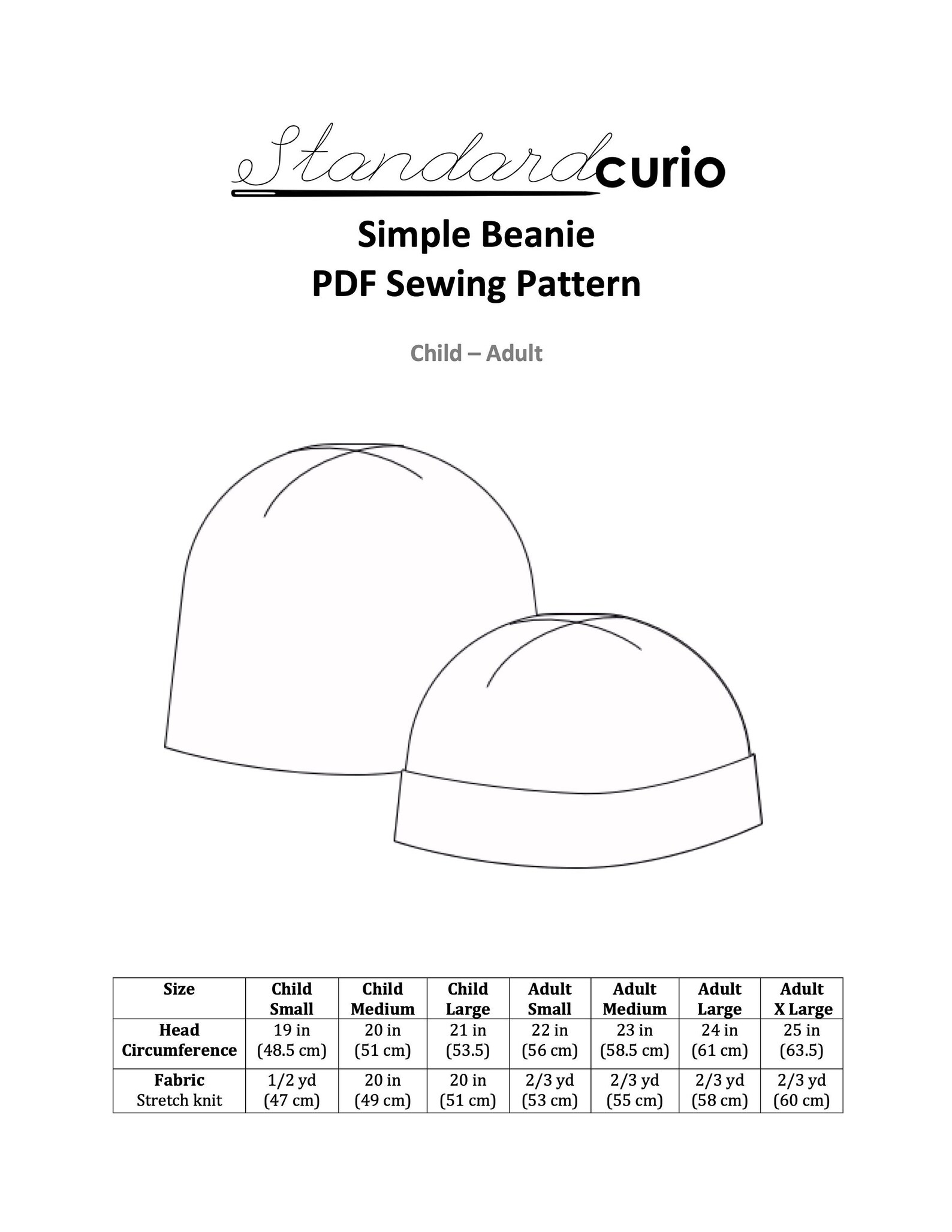 PDF Simple Beanie Sewing Pattern 7 Sizes Child Adult - Etsy