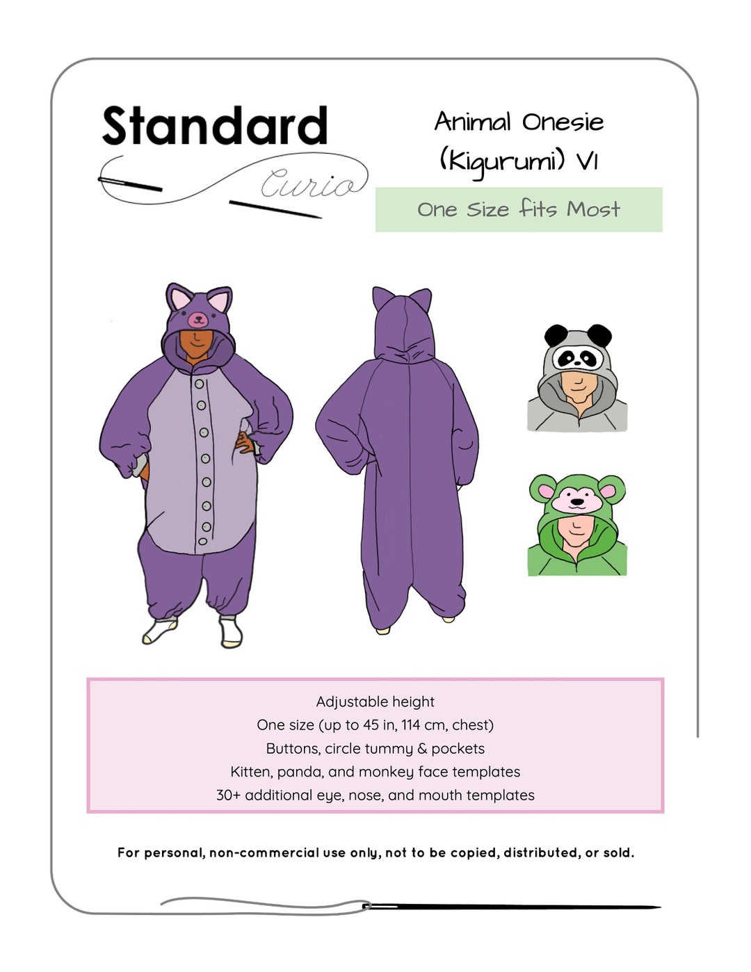 PDF Animal Onesie (kigurumi) Sewing Pattern - Teen/adult - V1 Buttons ...