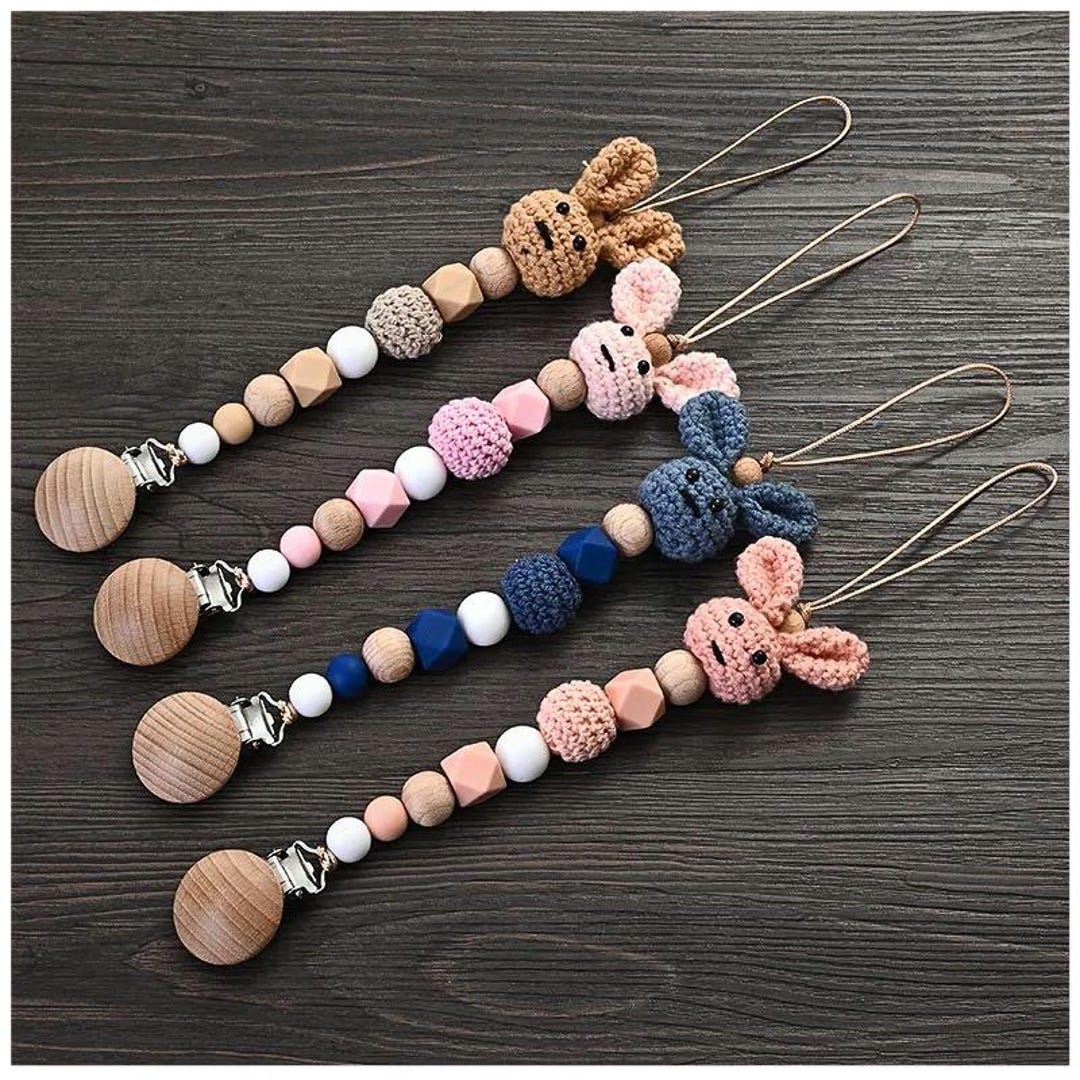 Crochet Baby Pacifier Wooden Baby Pacifier Baby Soother Holder Newborn ...