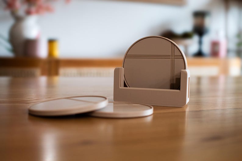 Coasters Set With Holder - Japandi Kanso, Modern, Minimalist 3D Print ...