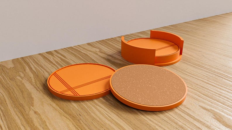 Coasters Set With Holder - Japandi Kanso, Modern, Minimalist 3D Print ...
