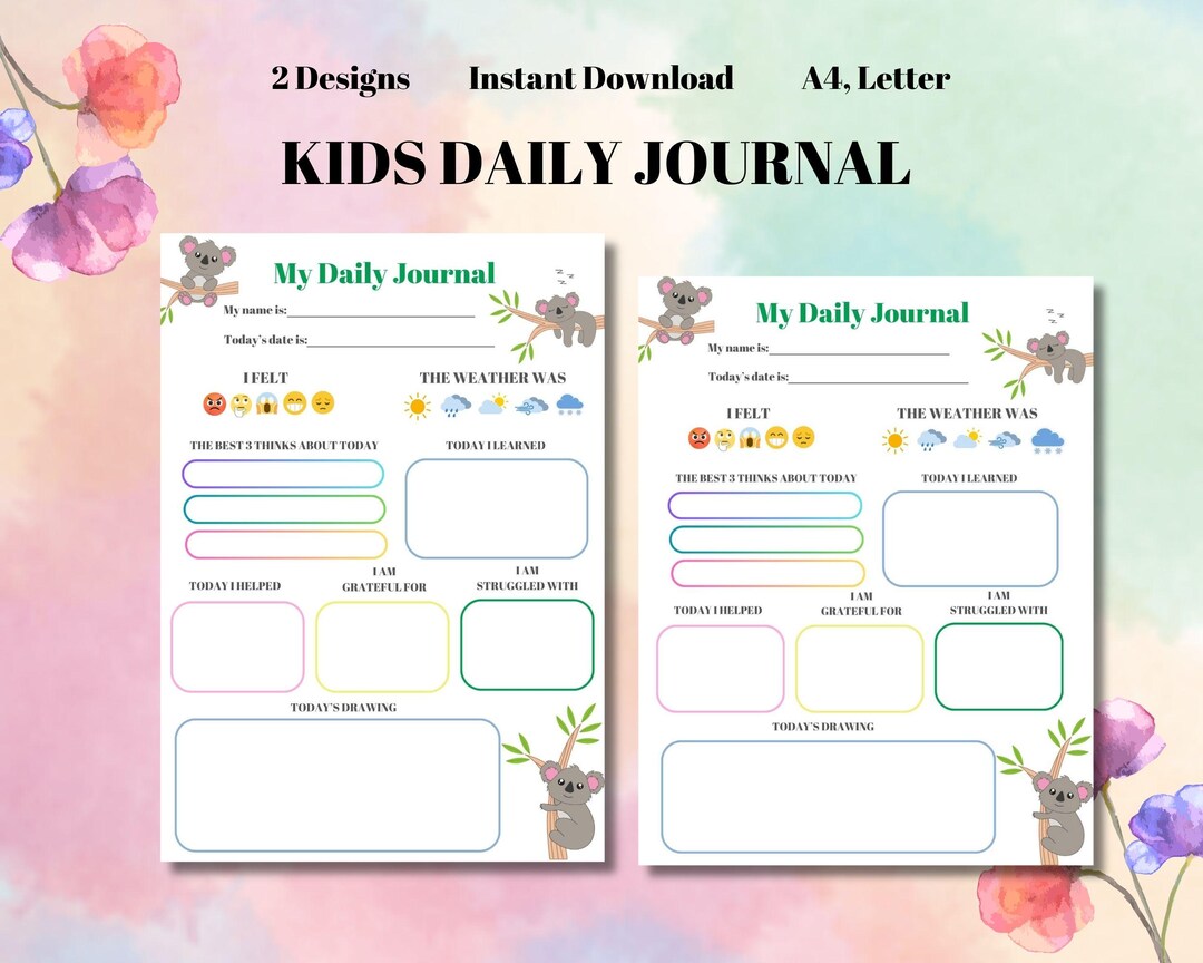 Kids Daily Journal Printable Fun Diary for Kids With Gratitude Prompts ...