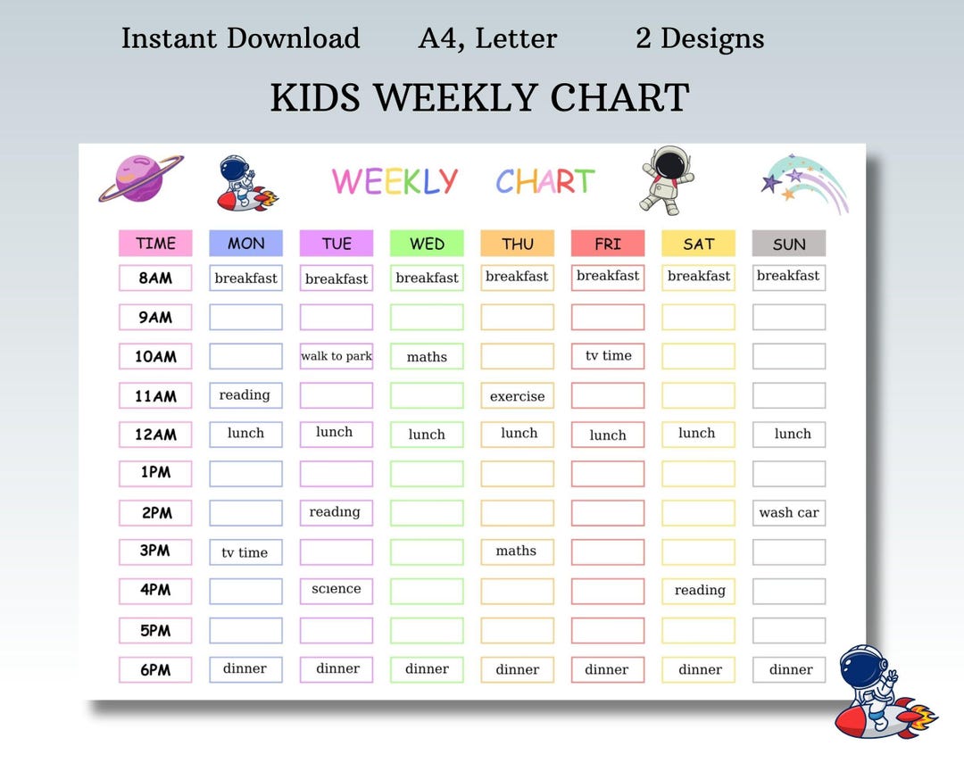 Editable Kids Weekly Planner Schedule Chart Kids Daily Schedule ...