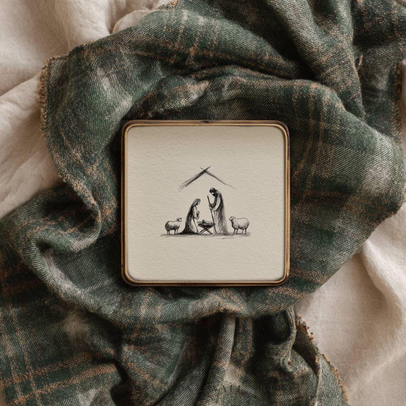 4x4 Nativity Sketch Print • Modern Christian Artwork • Minimal Manger ...