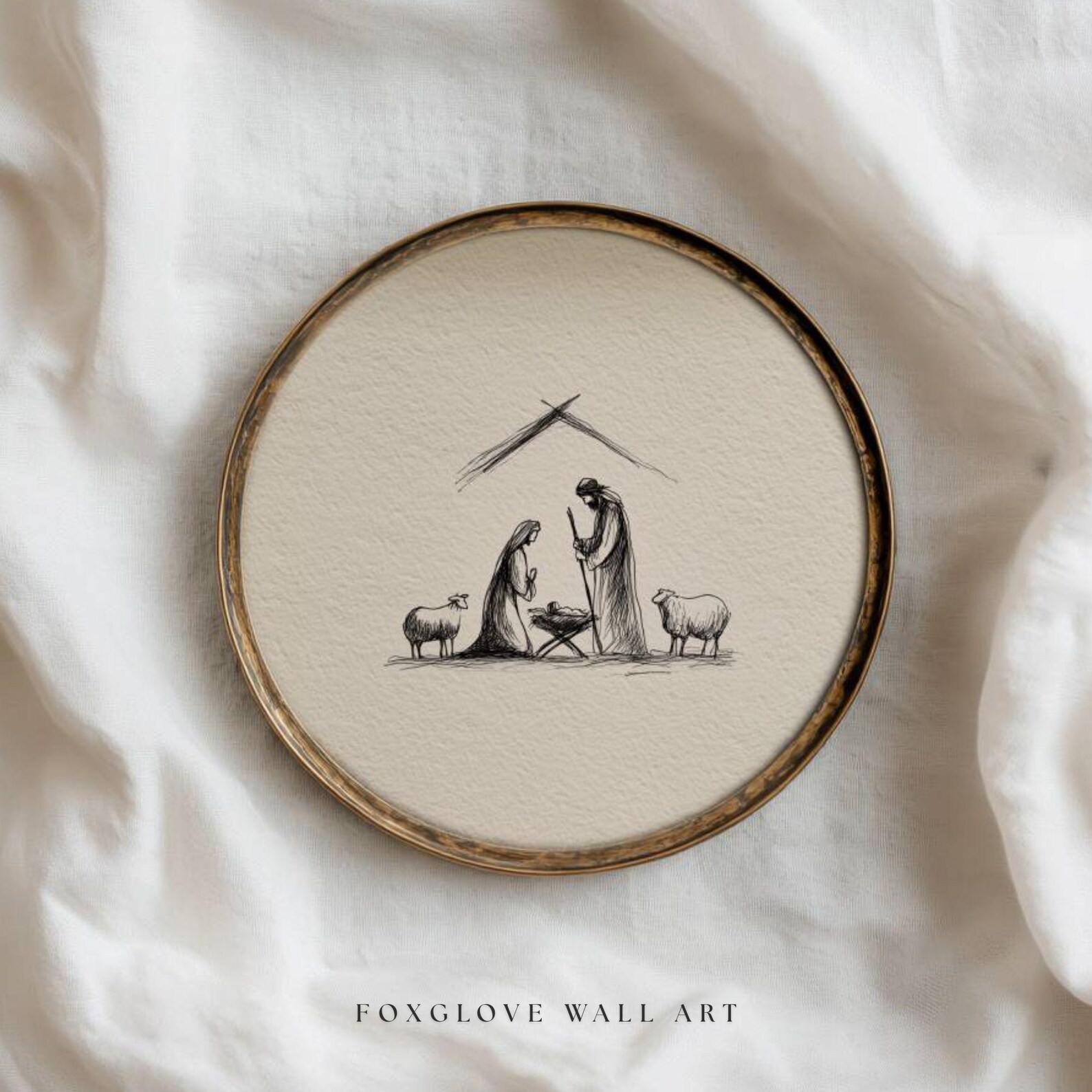 4x4 Nativity Sketch Print • Modern Christian Artwork • Minimal Manger ...