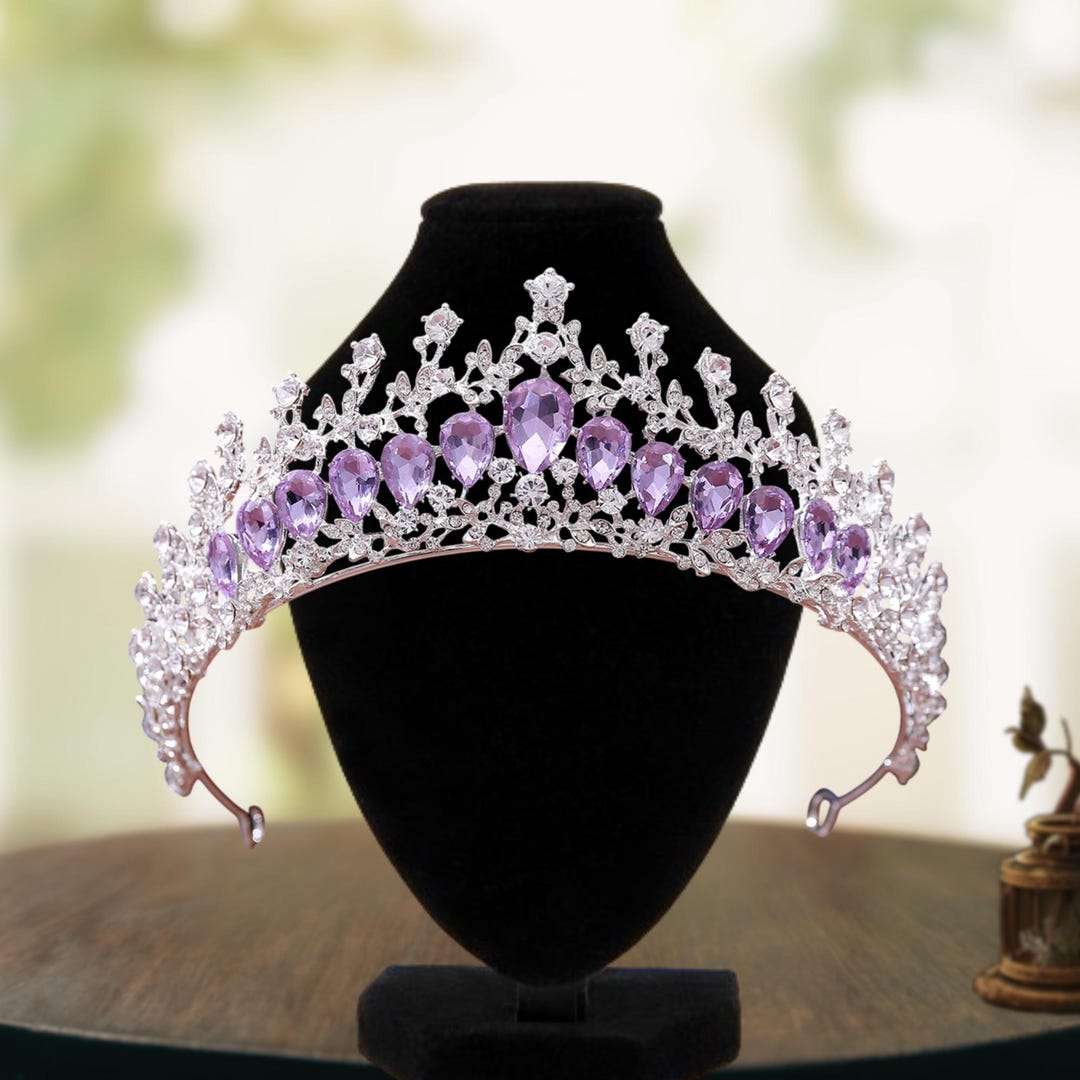 Wedding Bridal Purple Crown, Elegant Quinceanera Purple Crystal Silver ...