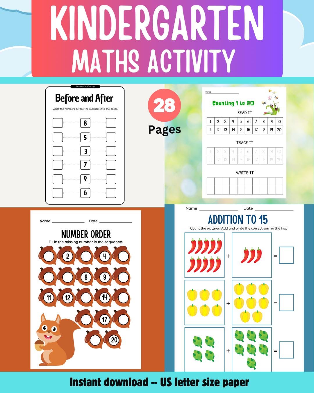 Numbers 1 to 20 Worksheets | Prek Counting Activities & Kindergarten ...