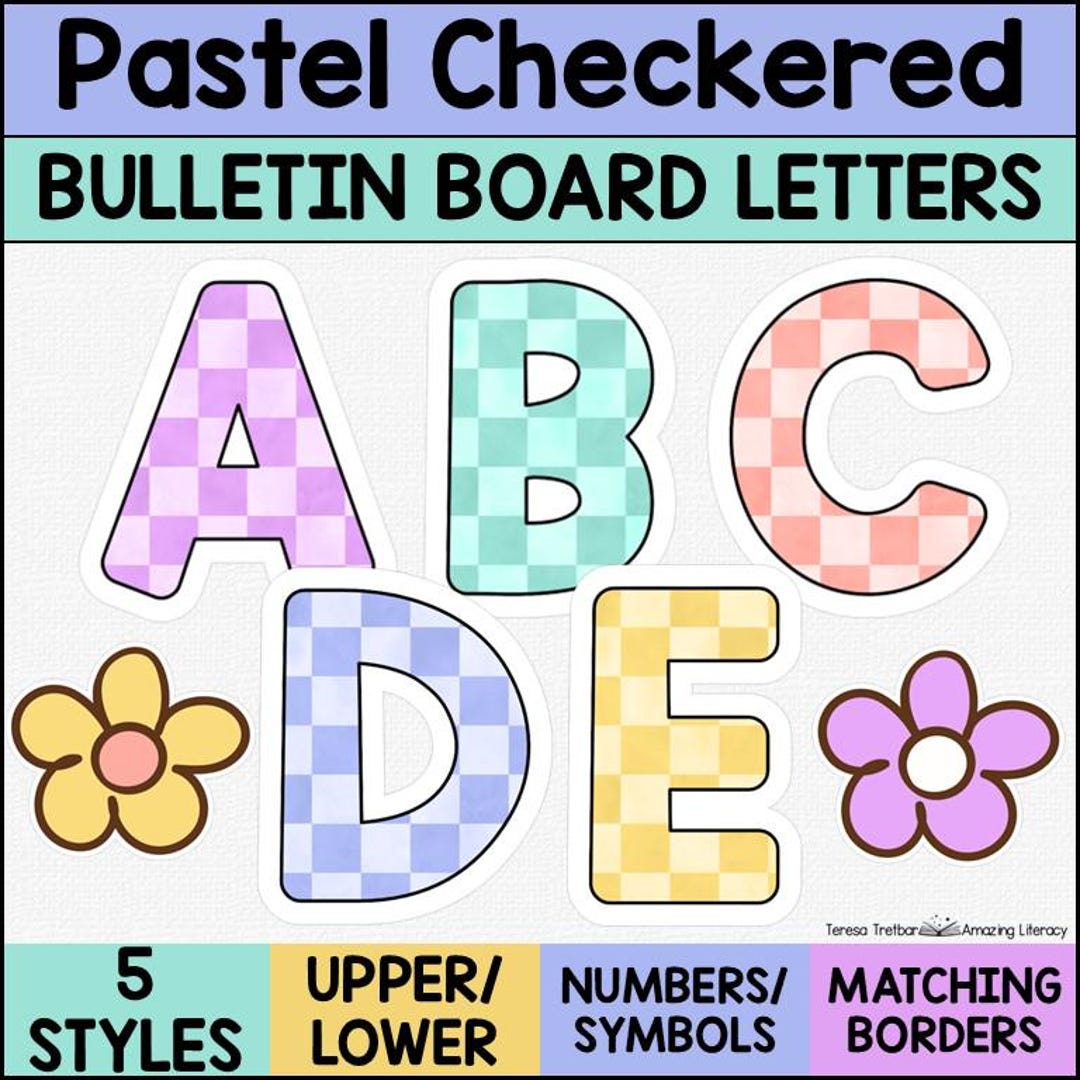 Pastel Checkered Bulletin Board Letters, Borders & Bows | Spring ...