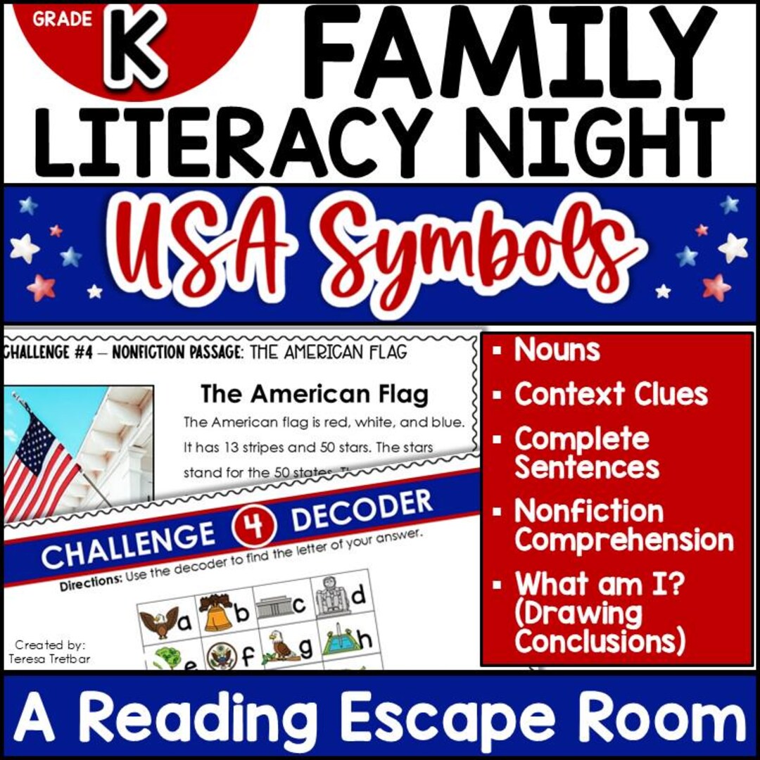 Kindergarten American Symbols Escape Room: ELA Literacy Activity - Etsy