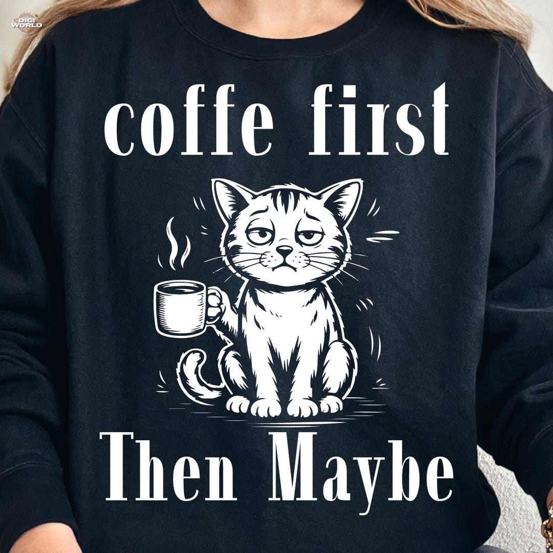 Coffee First Then Maybe PNG | Funny Introvert Cat Coffee First Then ...