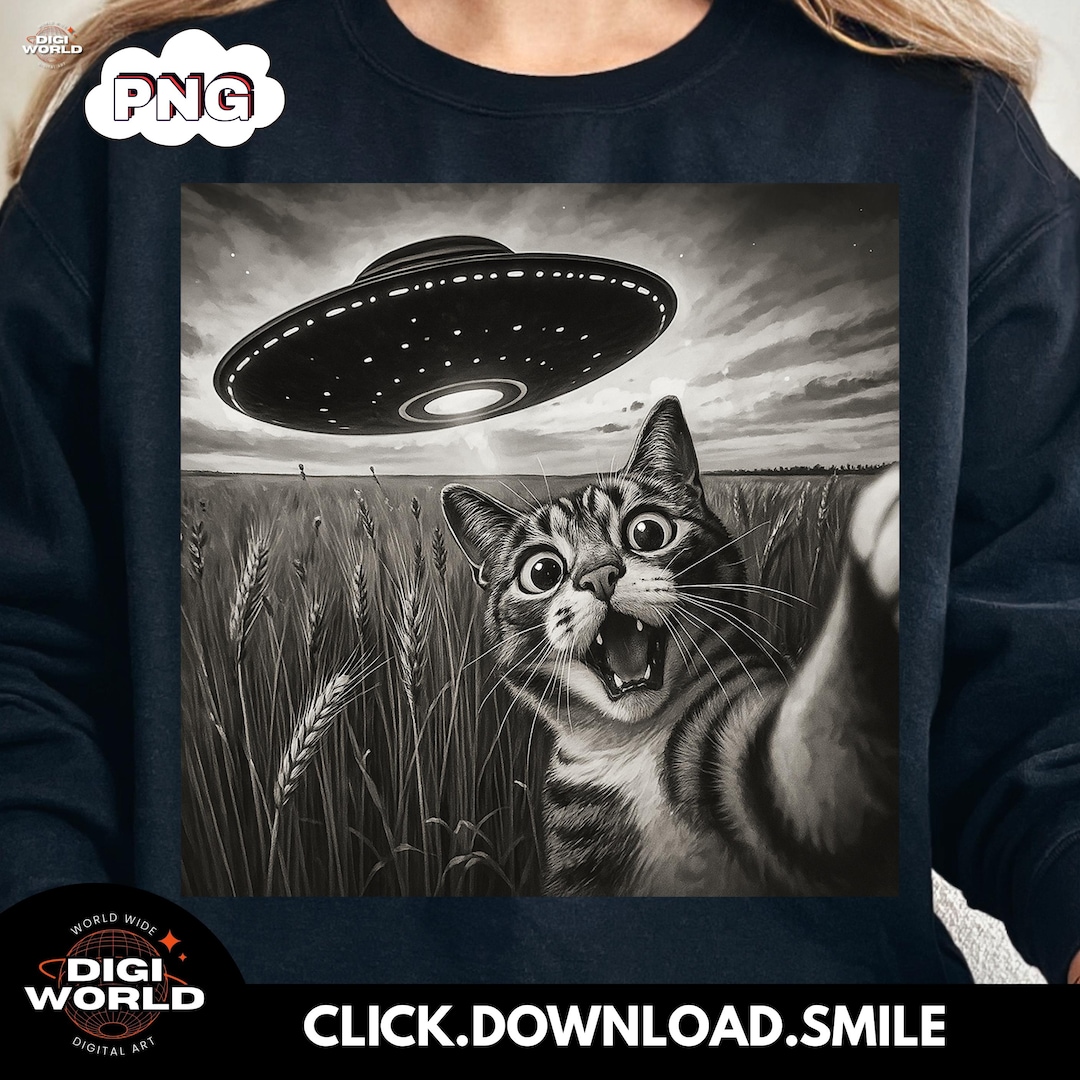 Cat UFO Alien Selfie PNG | Funny Meme Digital Download | Retro Space ...