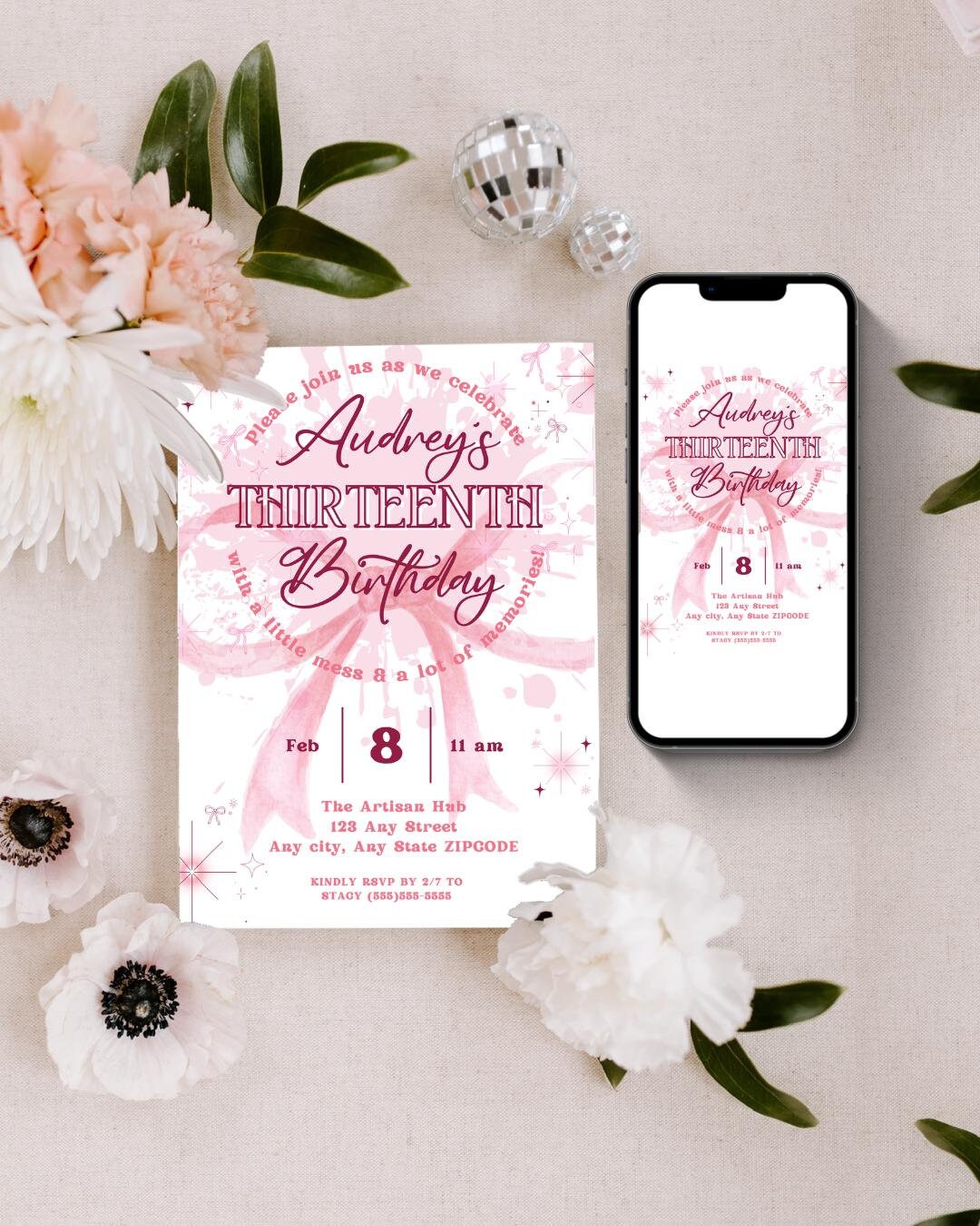 Splatter Paint Birthday Invitation | Editable Digital Template | Pink ...