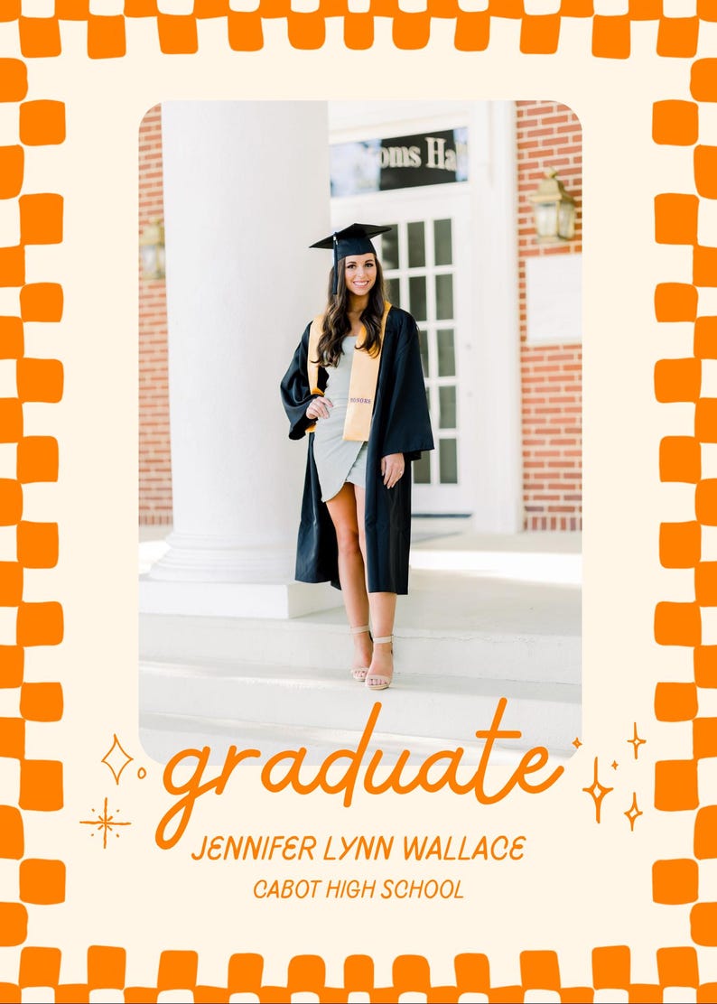 Tennessee Vols Graduation Party Invitation: Orange Checkered Design ...