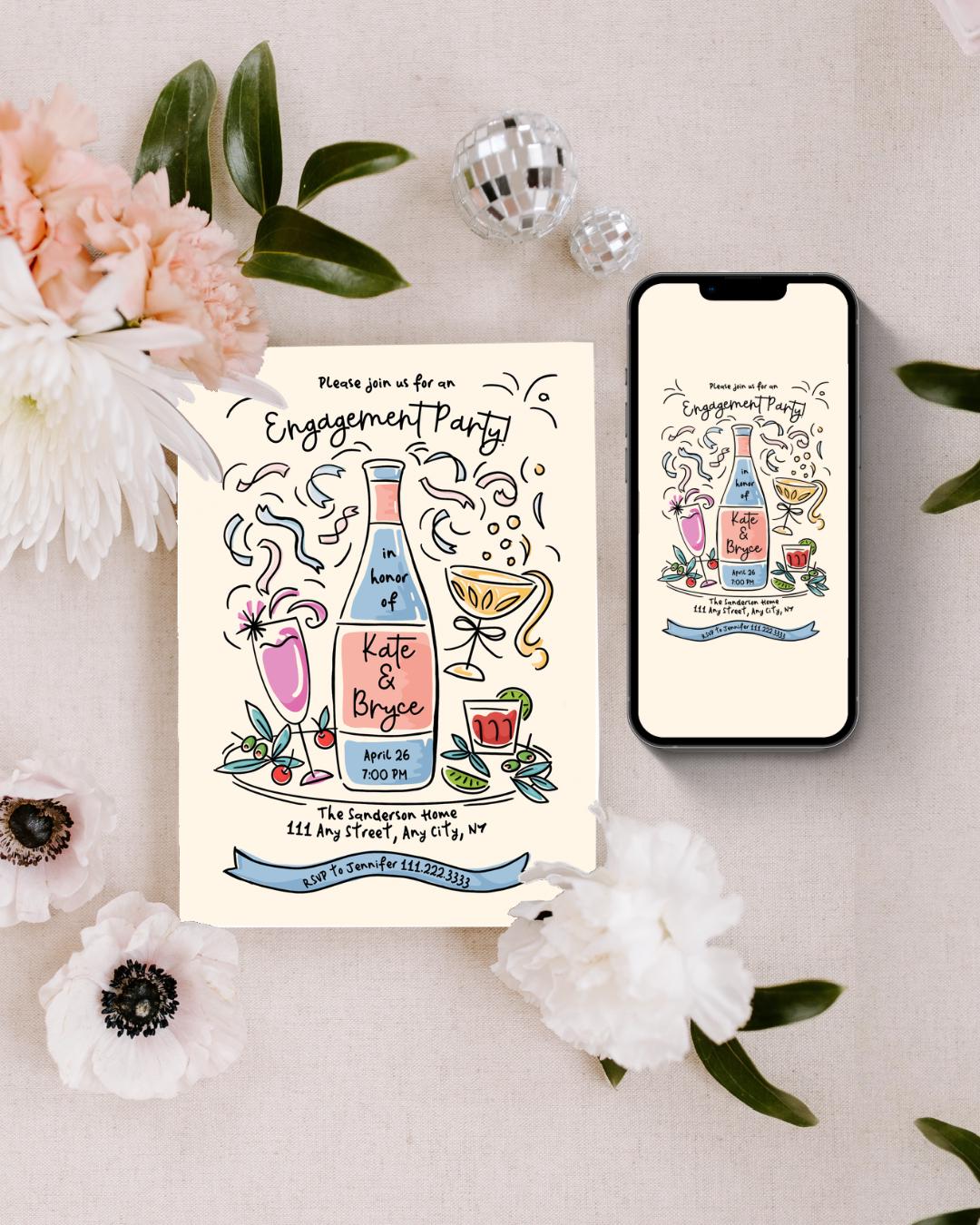 Engagement Party Invitation | Champagne Pop Theme | Editable Canva ...