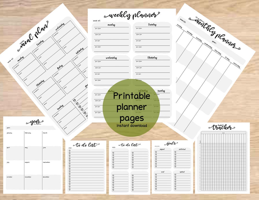 Printable PDF Planner Pages Weekly Planner Monthly Planner Yearly ...
