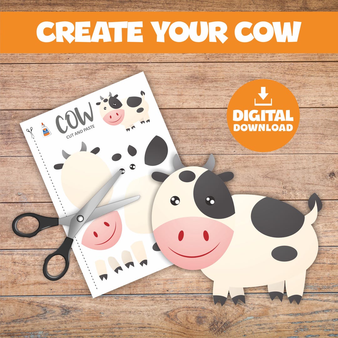 Colorful Cow Cut and Paste! Cut and Paste Activity for Children ...