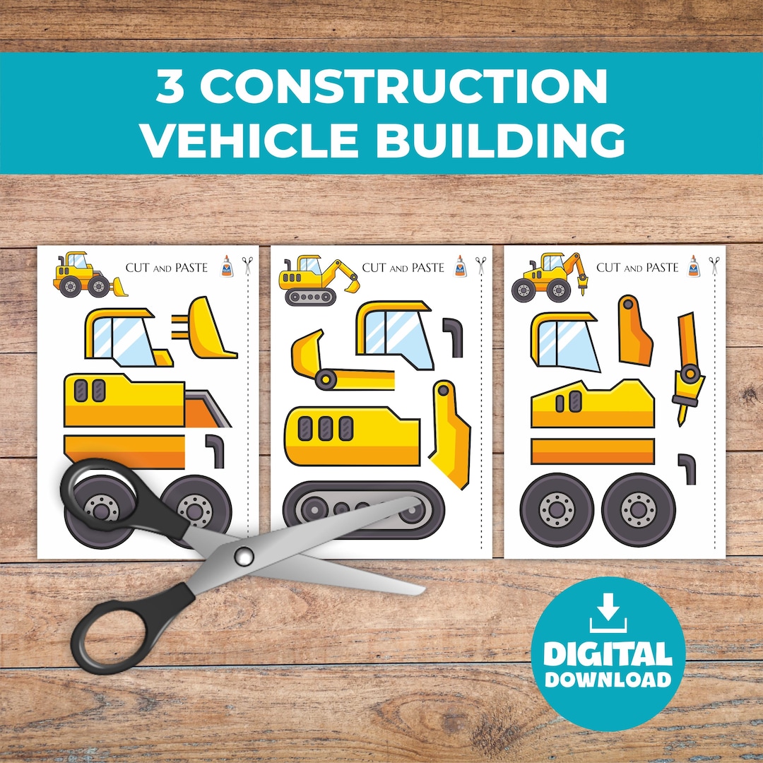 Construction Machine World; Fun Cut-and-paste Activity for Kids, Mini ...