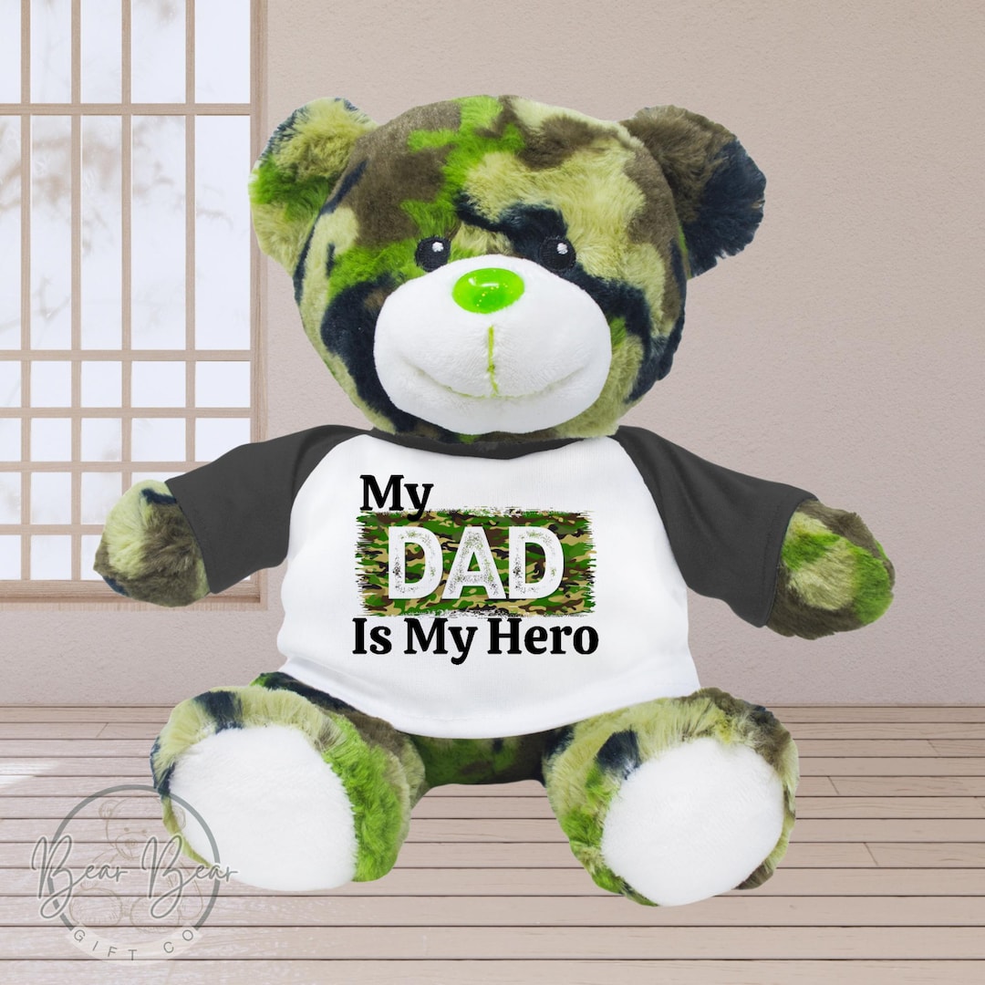 Camouflage My Dad is My Hero Teddy Bear Gift, Camo Stuffed Animal With ...